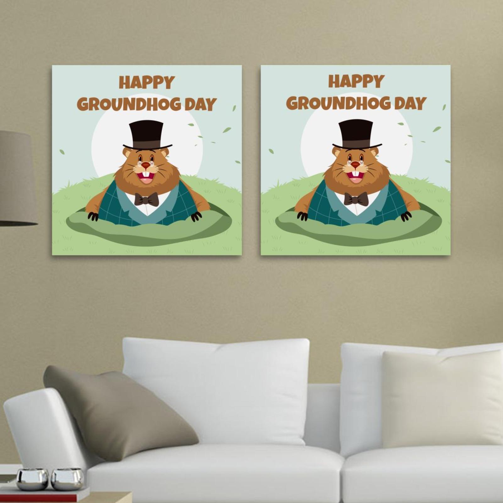 OWNSERIES Ground Hog Day Celebration Pattern 2PC Canvas Wall Art ...