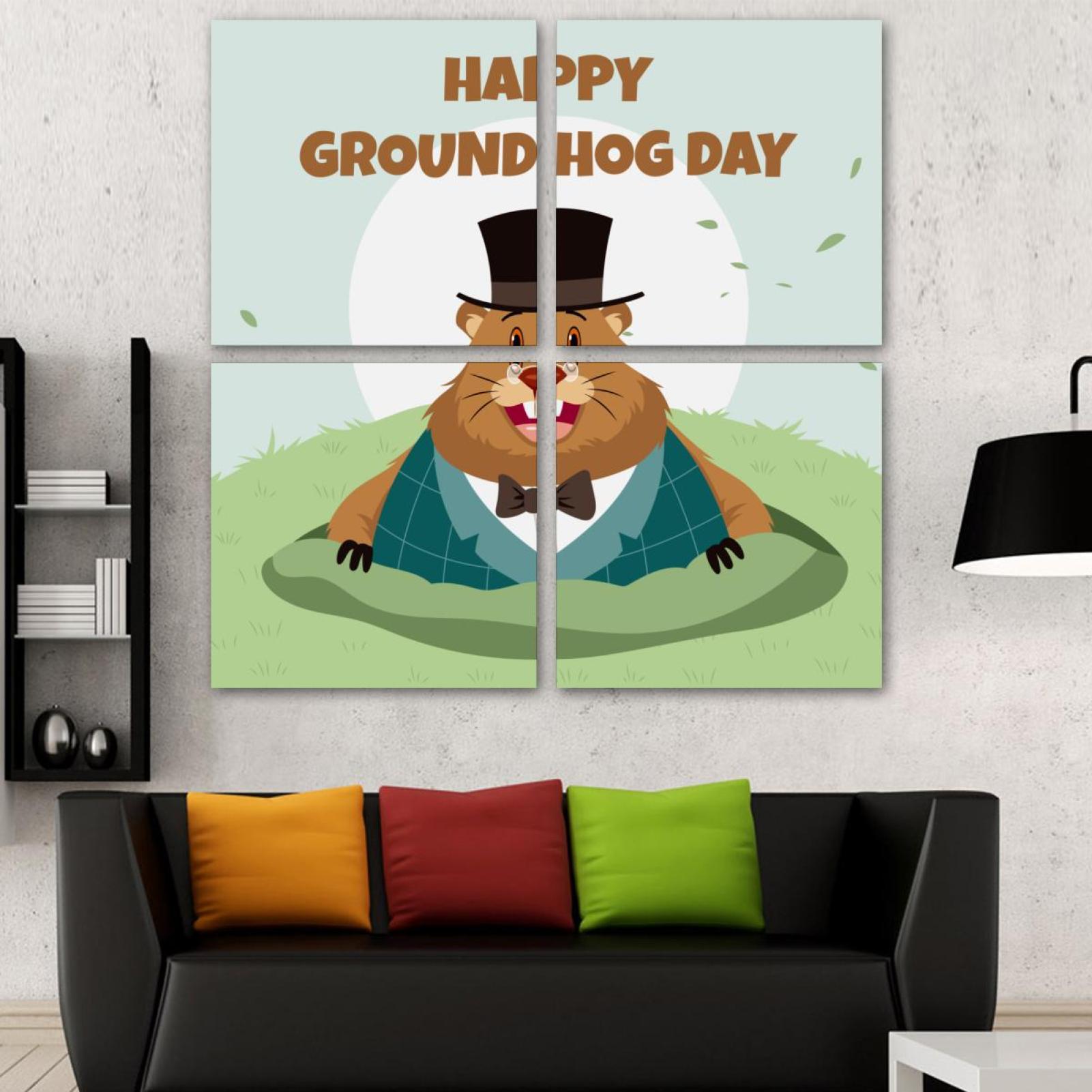 OWNSERIES Ground Hog Day Celebration Pattern 4PC Frameless Canvas Wall ...