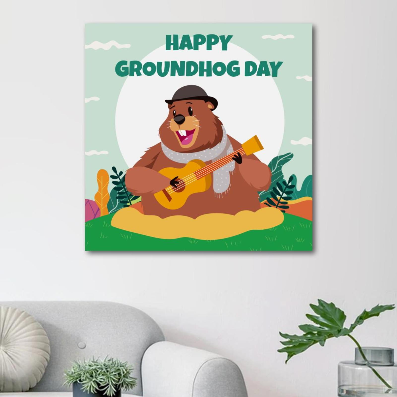 OWNSERIES Ground Hog Day Gopher Playing Guitar Pattern Canvas Wall Art ...
