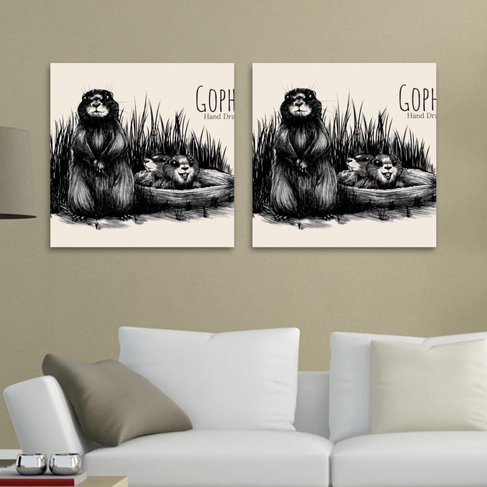OWNSERIES Ground Hog Day Hand Drawn Gopher Pattern 2PC Canvas Wall Art ...