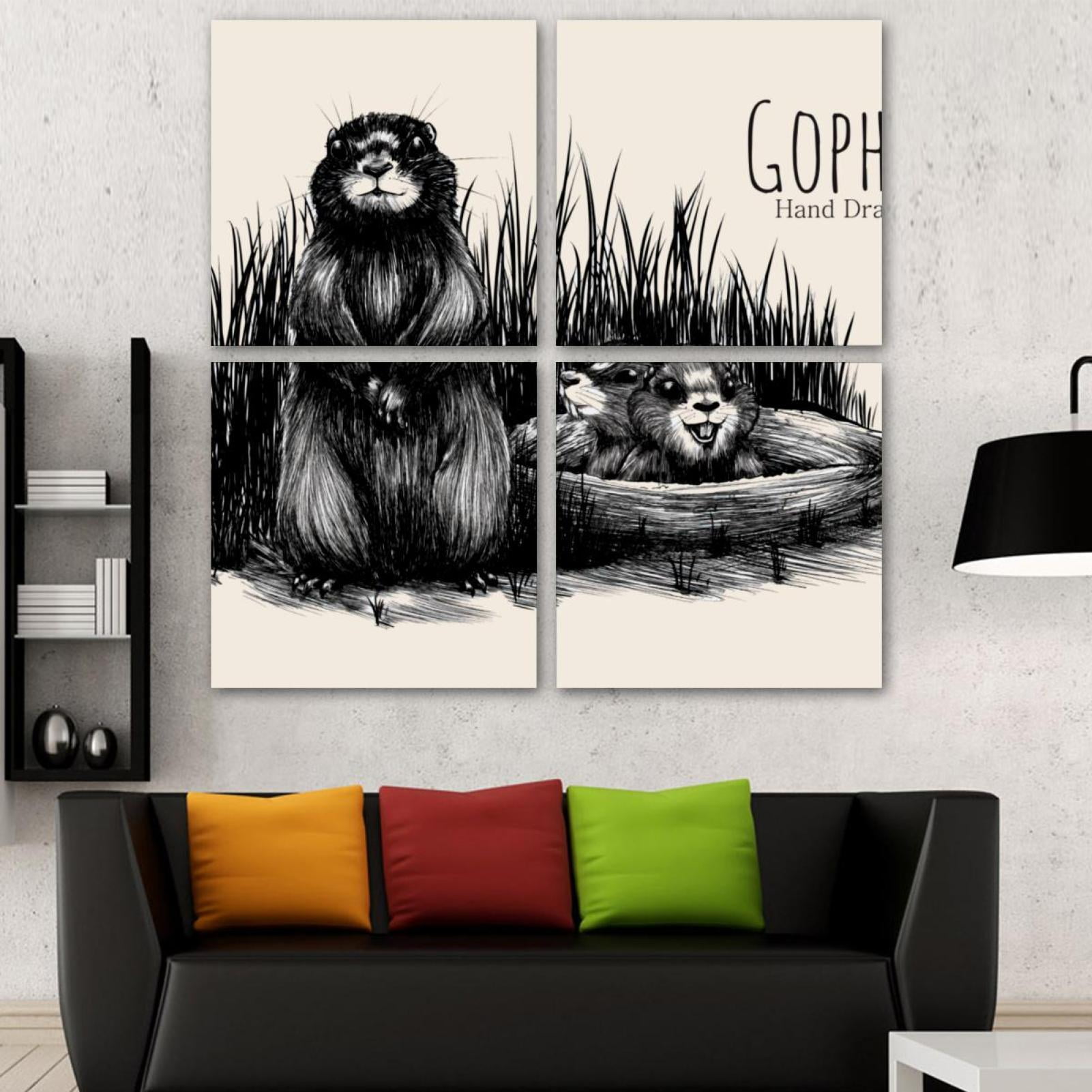 OWNSERIES Ground Hog Day Hand Drawn Gopher Pattern 4PC Frameless Canvas ...