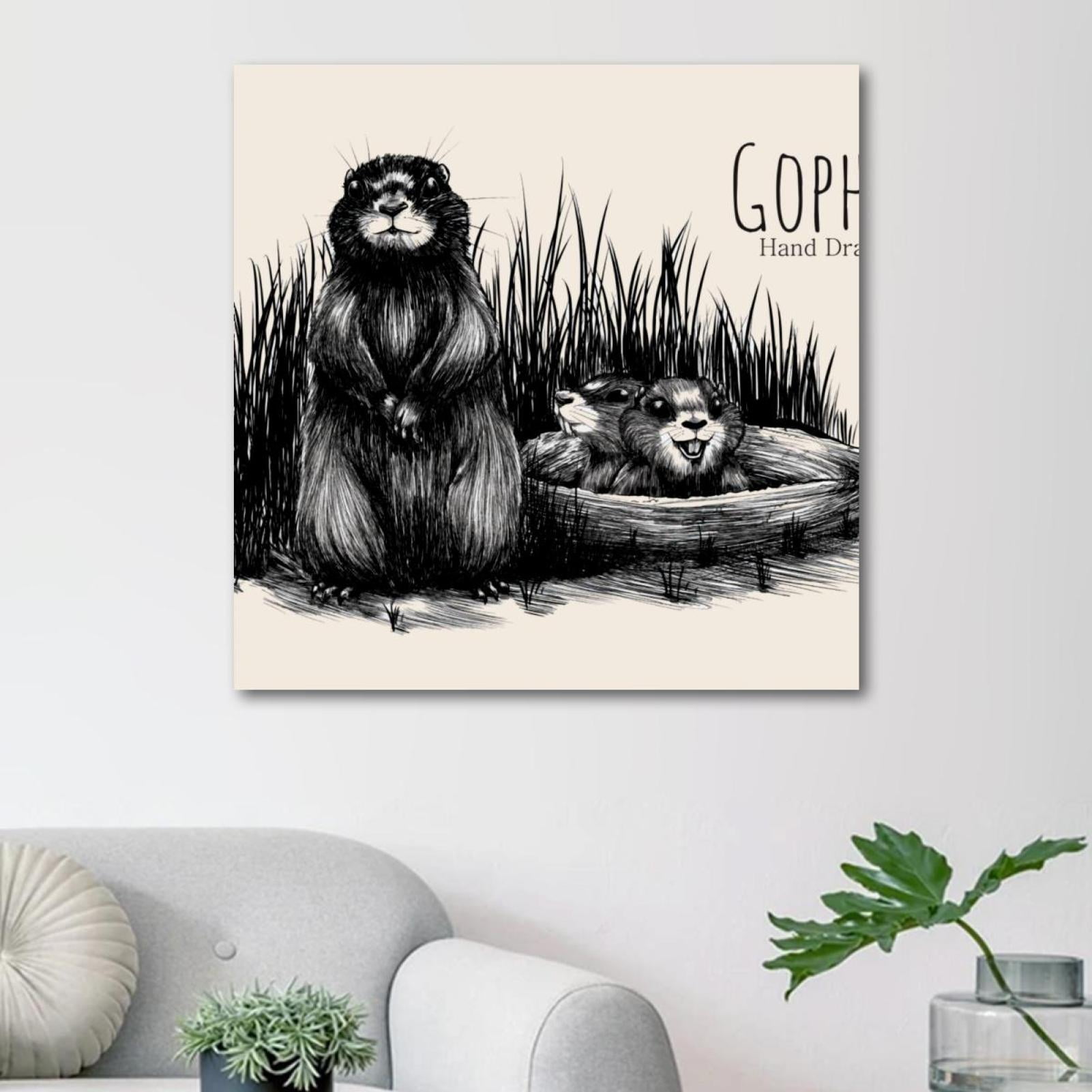 OWNSERIES Ground Hog Day Hand Drawn Gopher Pattern Canvas Wall Art ...