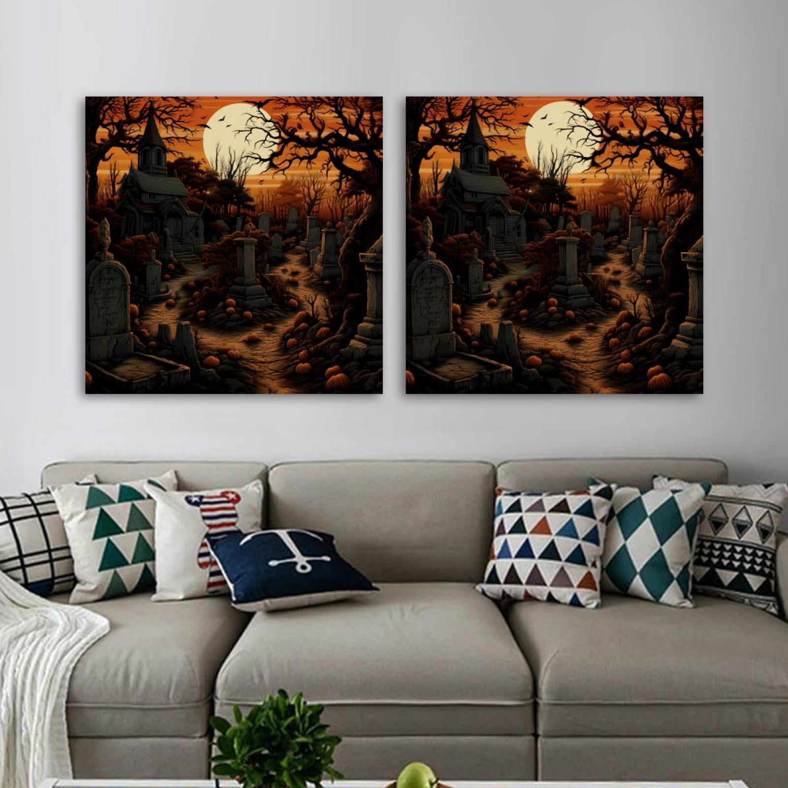 OWNSERIES Halloween Graveyard Pattern 2PC Canvas Wall Art Paintings for ...
