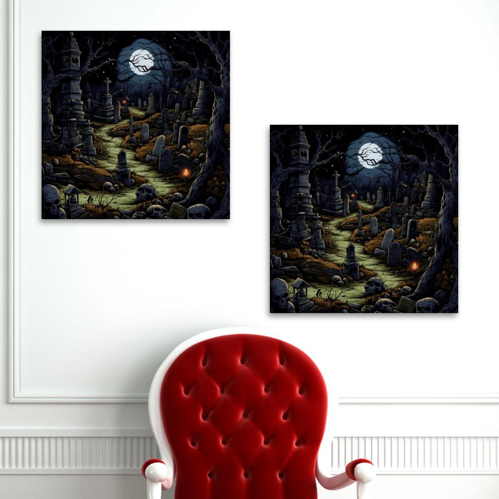 OWNSERIES Halloween Graveyard Pattern 2PC Canvas Wall Art Paintings for ...