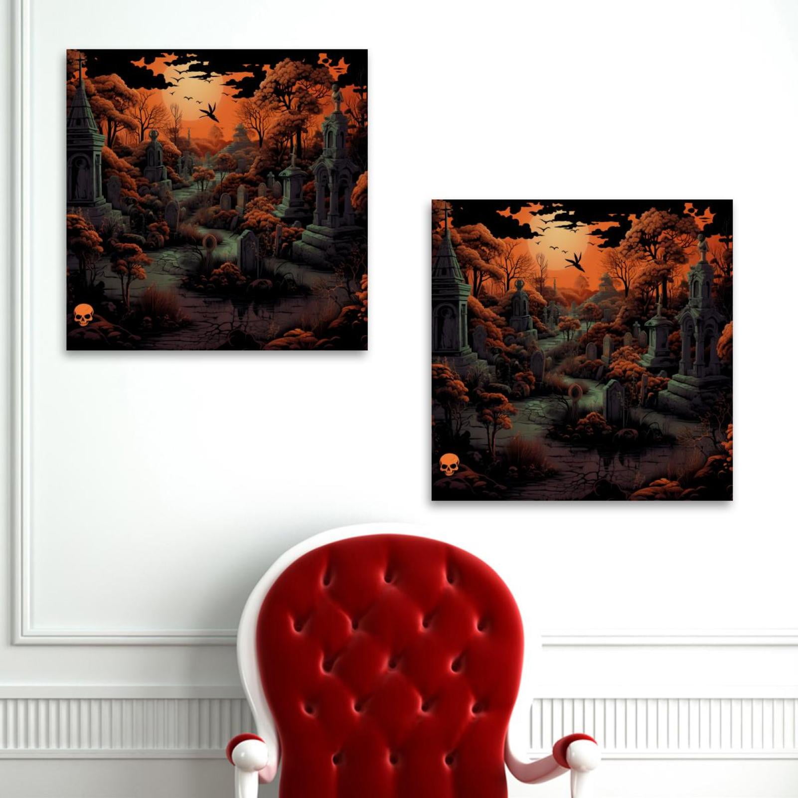 OWNSERIES Halloween Graveyard Pattern 2PC Canvas Wall Art Paintings for ...