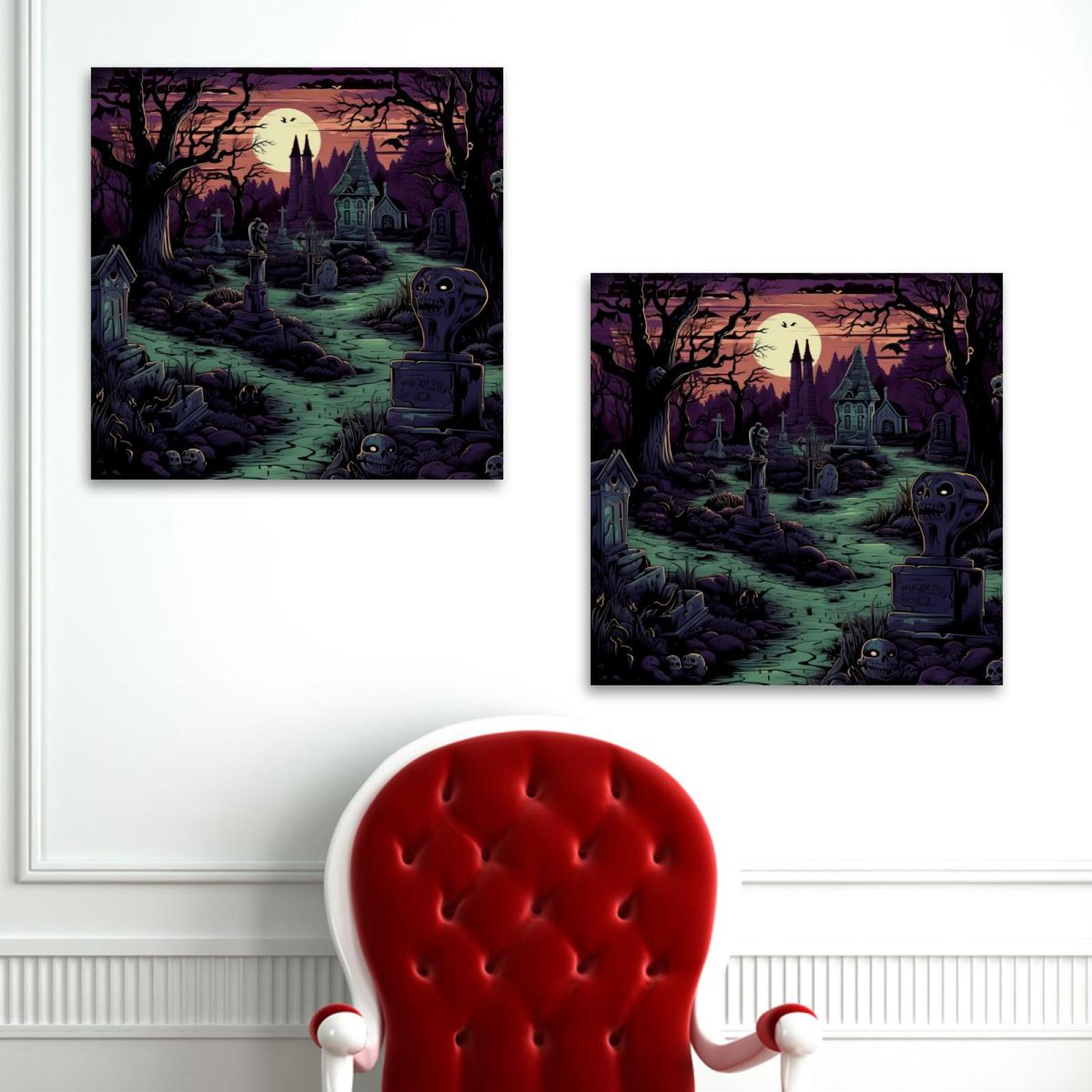 OWNSERIES Halloween Graveyard Pattern 2PC Canvas Wall Art Paintings for ...