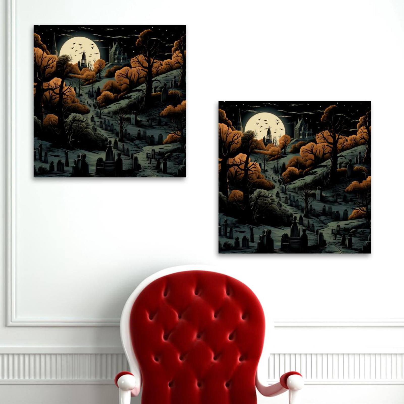 OWNSERIES Halloween Graveyard Pattern 2PC Canvas Wall Art Paintings for ...