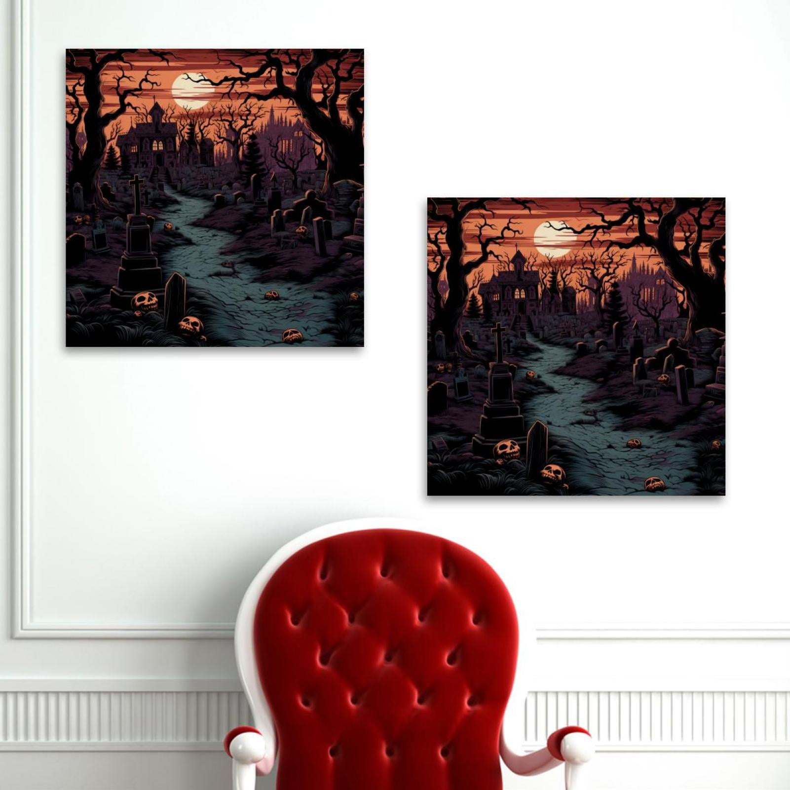 OWNSERIES Halloween Graveyard Pattern 2PC Canvas Wall Art Paintings for ...