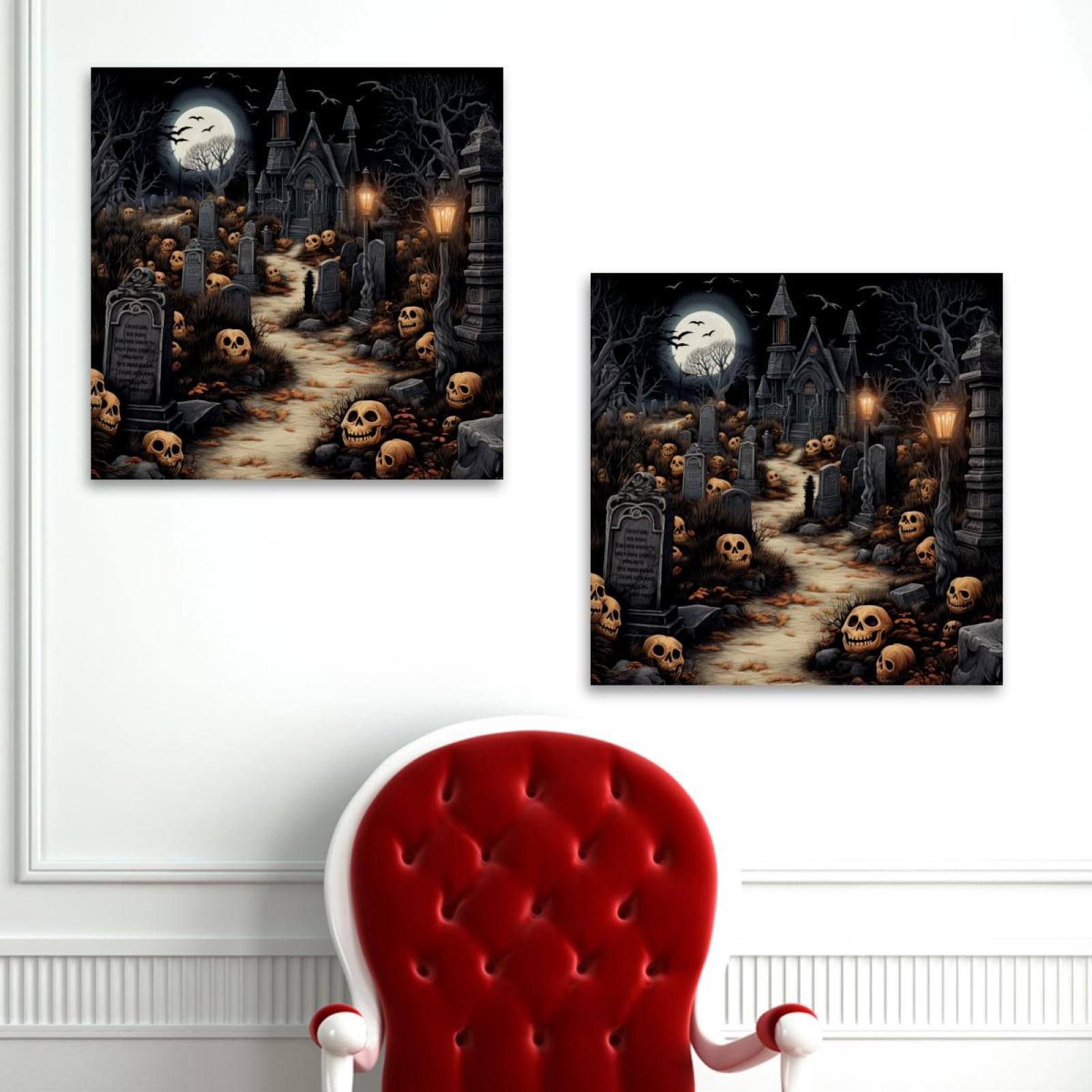 OWNSERIES Halloween Graveyard Pattern 2PC Canvas Wall Art Paintings for ...