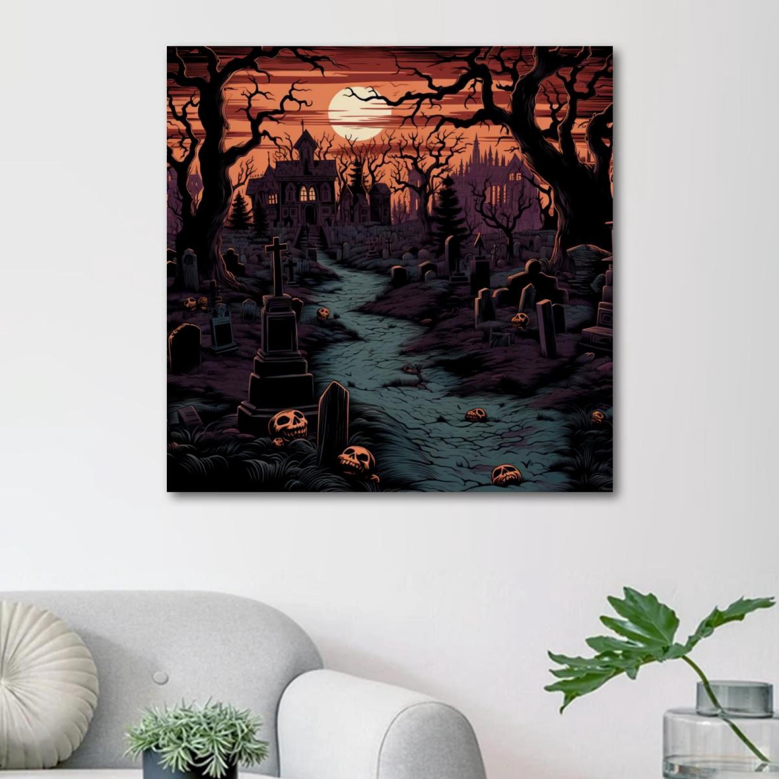 OWNSERIES Halloween Graveyard Pattern Canvas Wall Art Paintings for ...