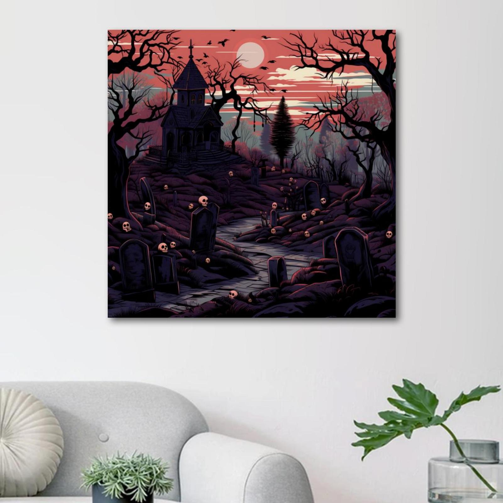 OWNSERIES Halloween Graveyard Pattern Canvas Wall Art Paintings for ...