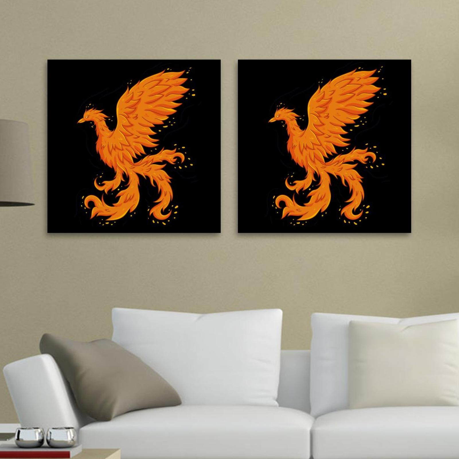 OWNSERIES Hand Drawn Beautiful Phoenix Bird Pattern 2PC Canvas Wall Art ...