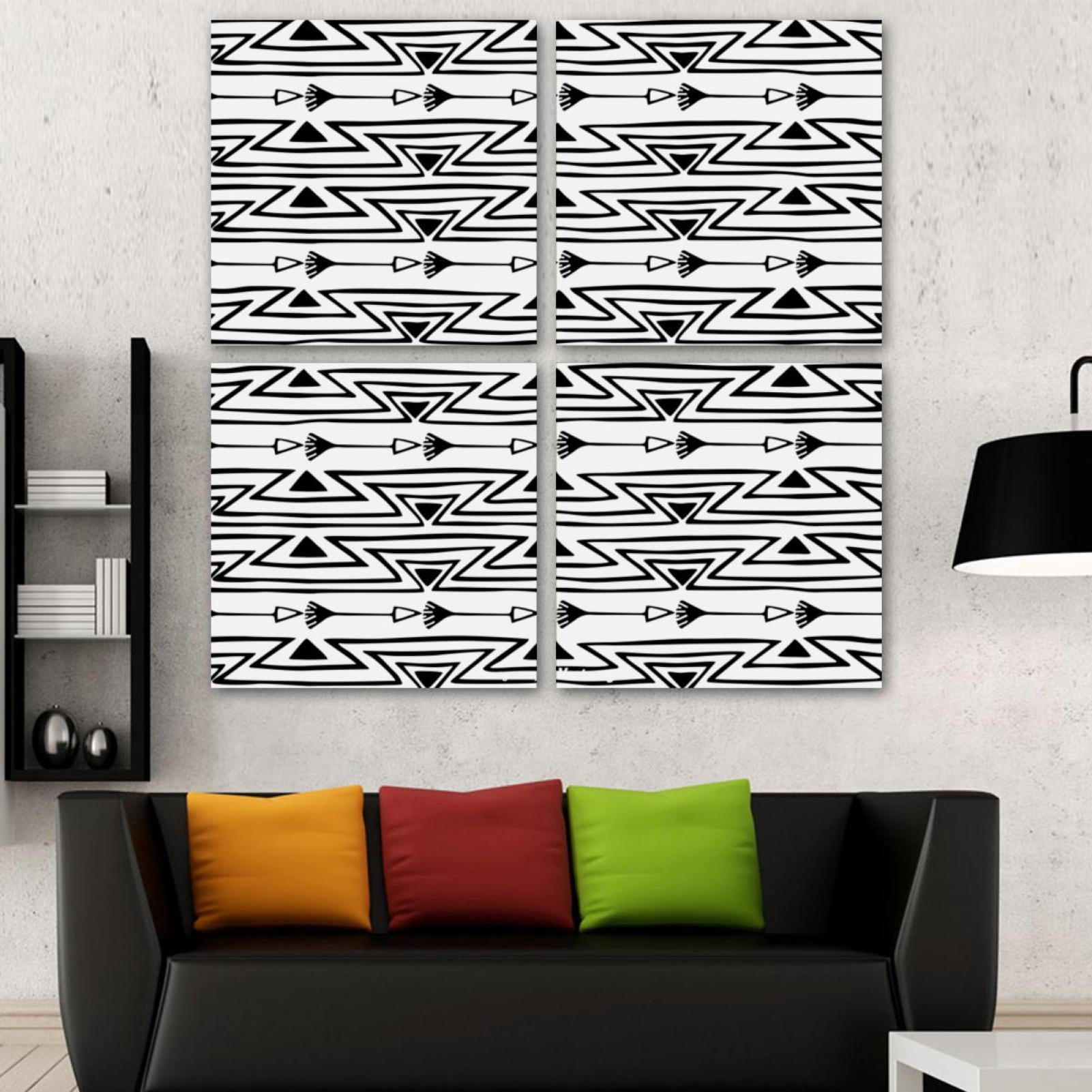 OWNSERIES Hand Drawn Boho Style Pattern 4PC Frameless Canvas Wall Art ...