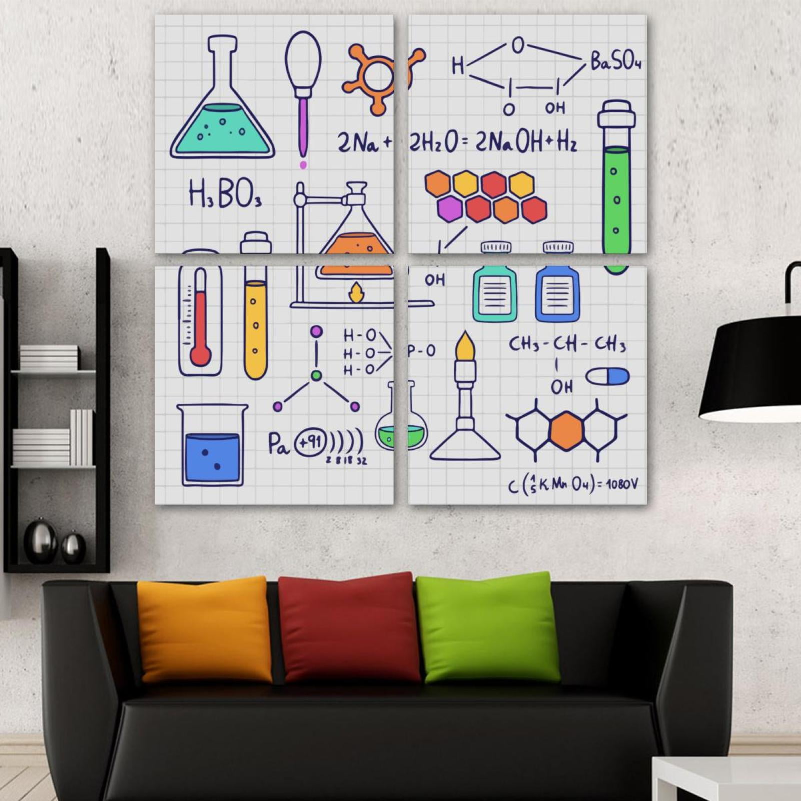 OWNSERIES Hand Drawn Chemistry Pattern 4PC Frameless Canvas Wall Art ...