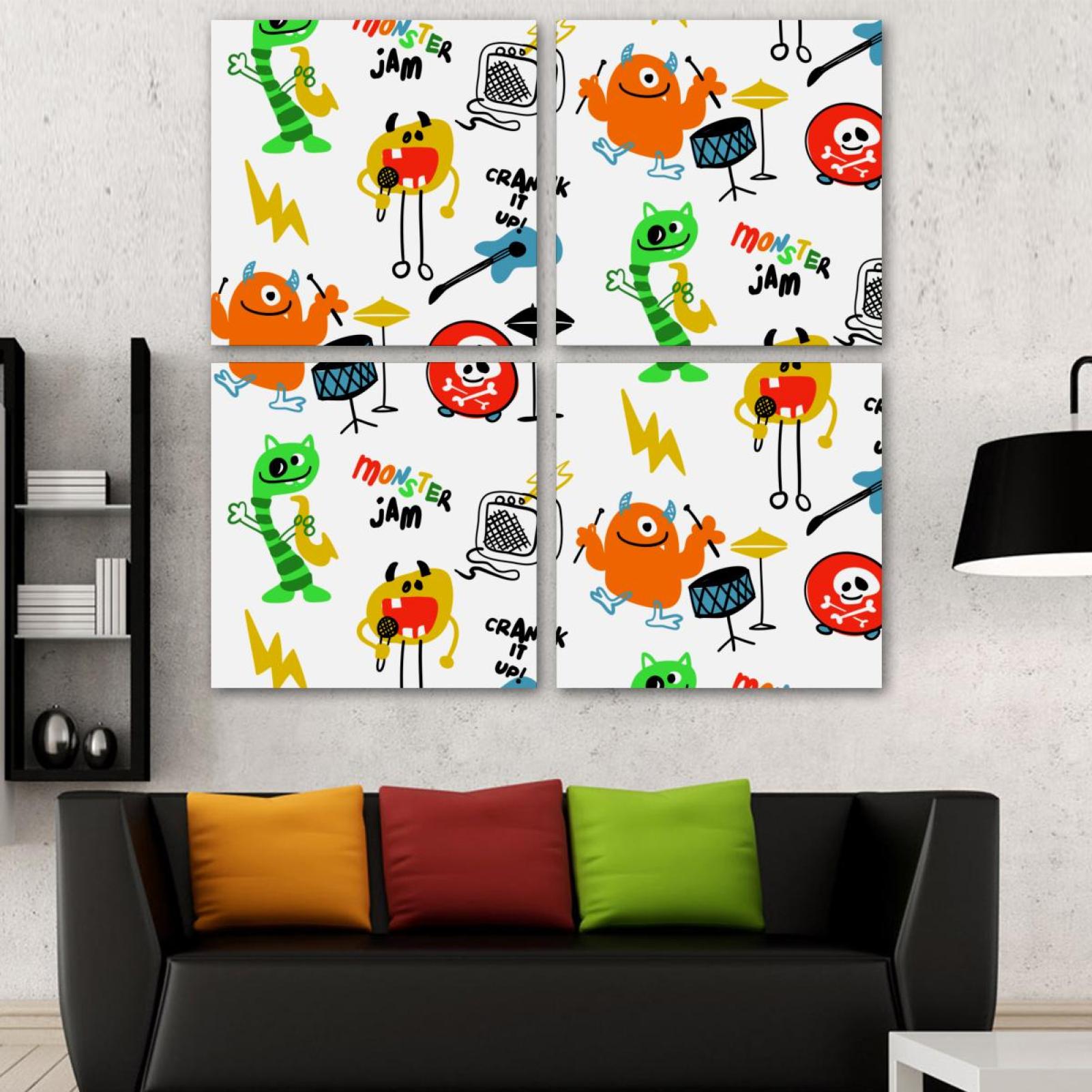 OWNSERIES Hand Drawn Colorful Monsters Music Pattern 4PC Frameless ...