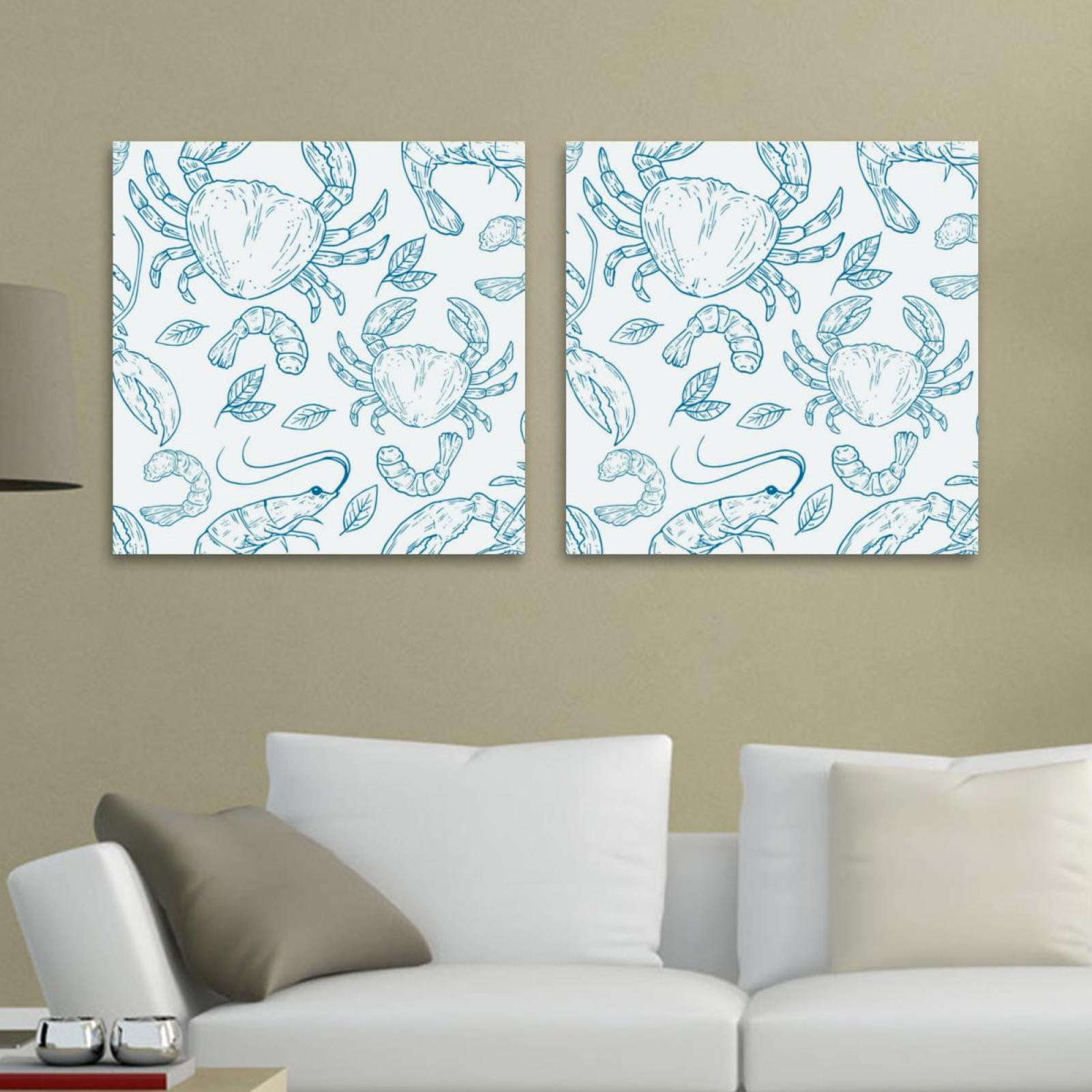 OWNSERIES Hand Drawn Natural Seafood Lobster Crab Prawn Pattern 2PC ...