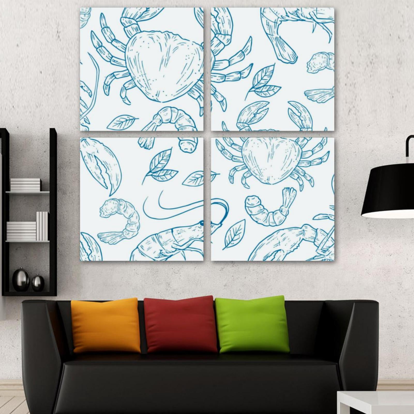 OWNSERIES Hand Drawn Natural Seafood Lobster Crab Prawn Pattern 4PC ...