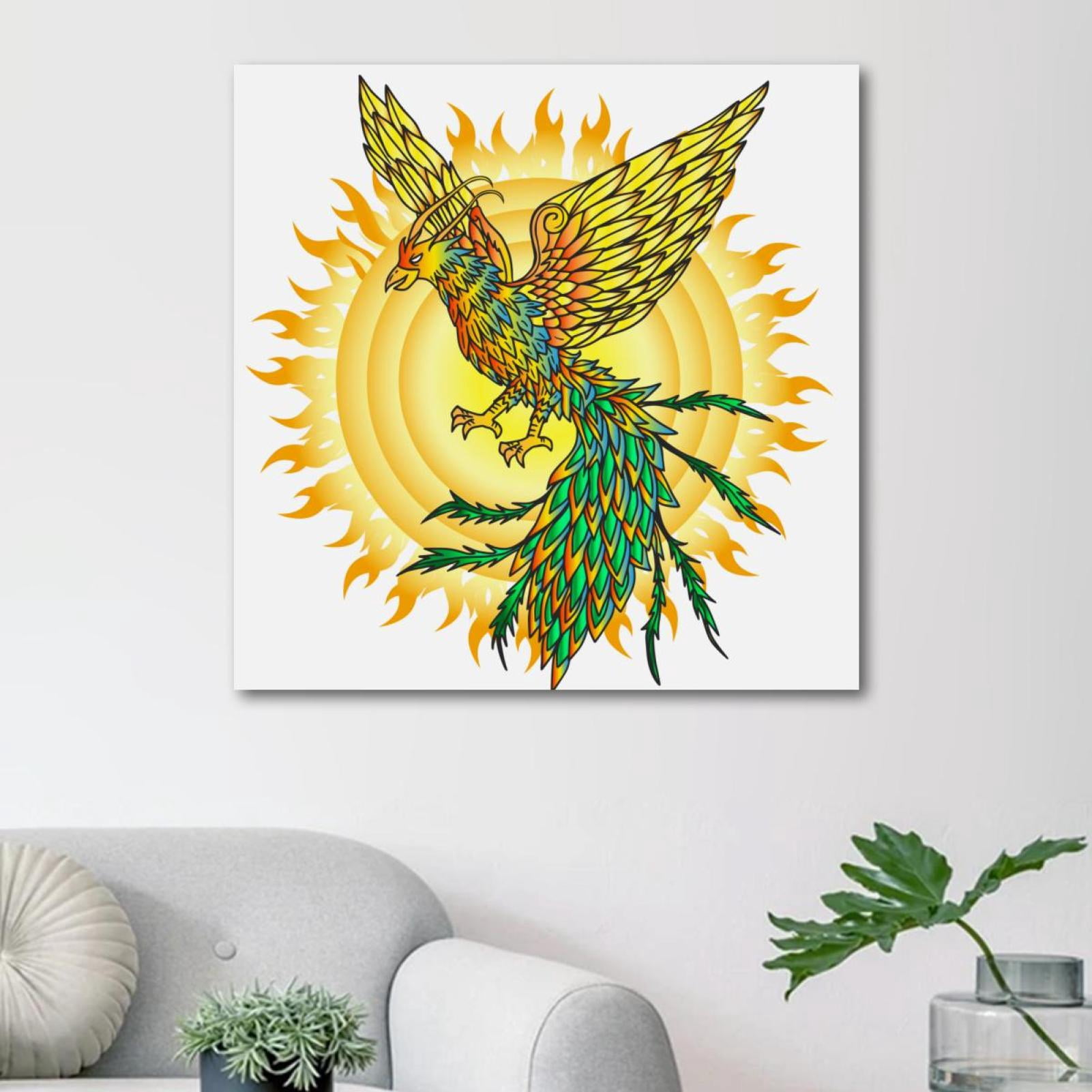 OWNSERIES Hand Drawn Phoenix Bird and Flaming Sun Pattern Canvas Wall ...