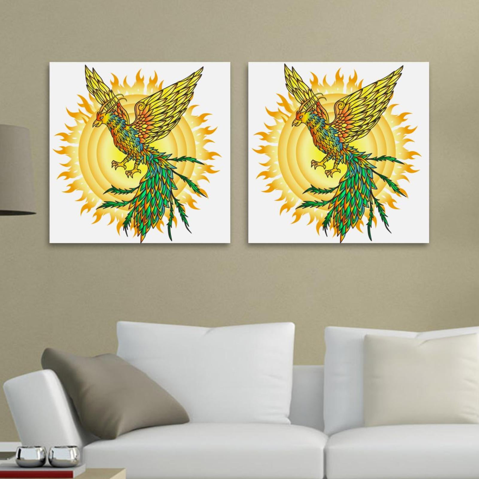 OWNSERIES Hand Drawn Phoenix Bird and Flaming Sun Pattern 2PC Canvas ...