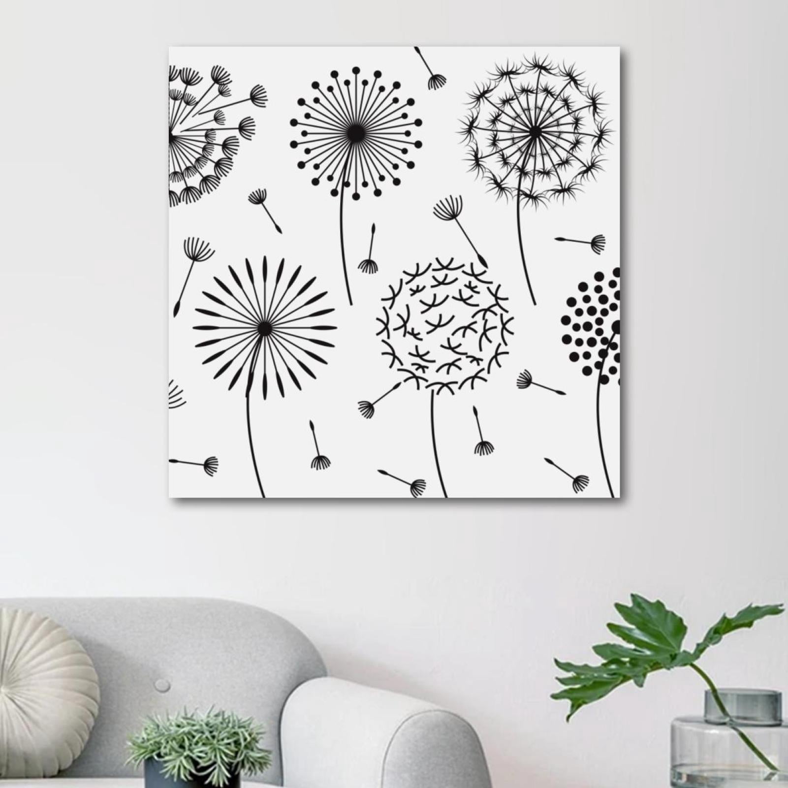 OWNSERIES Hand Drawn Simple Black and White Dandelion Pattern Canvas ...
