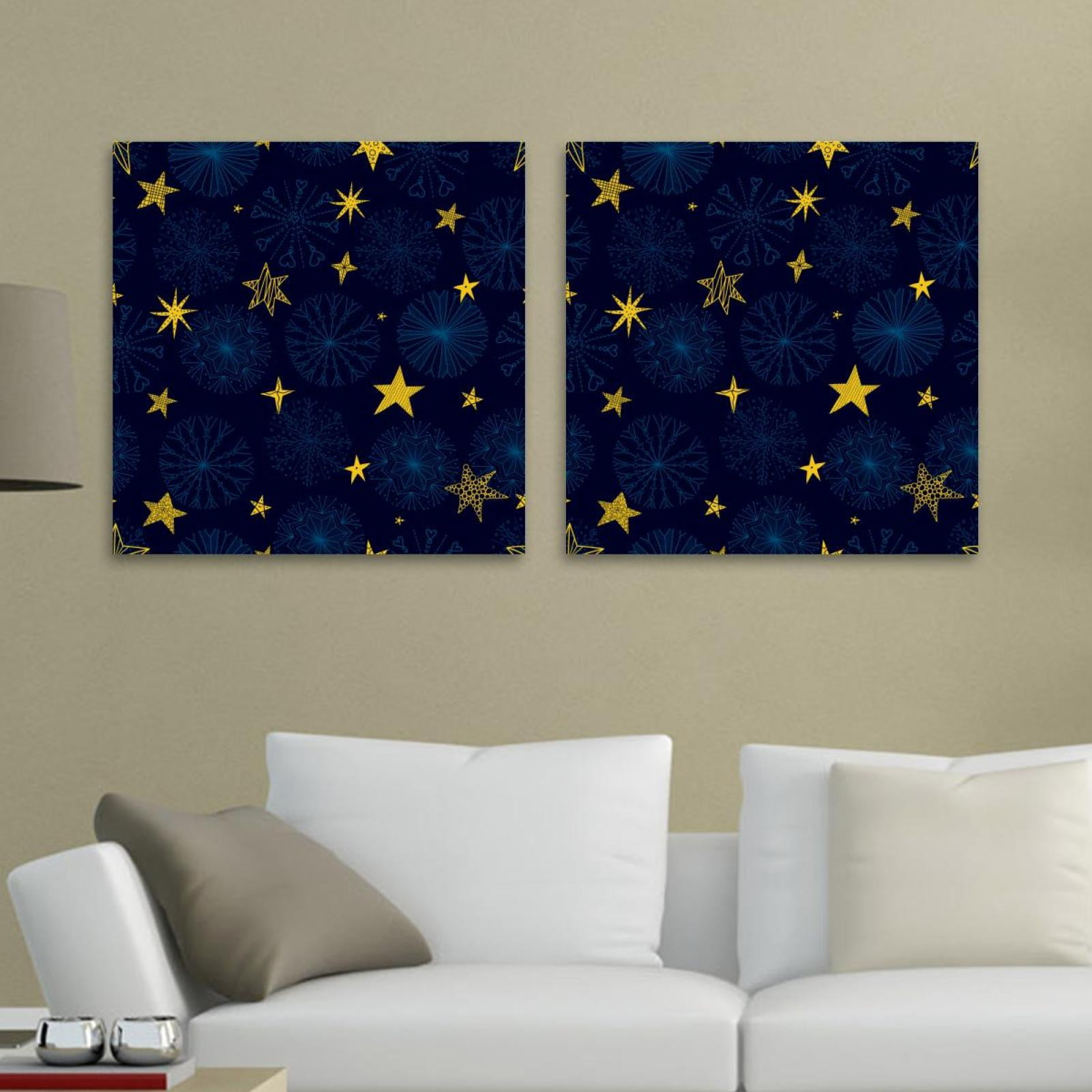 OWNSERIES Hand Drawn Snow Flake & Stars Pattern 2PC Canvas Wall Art ...