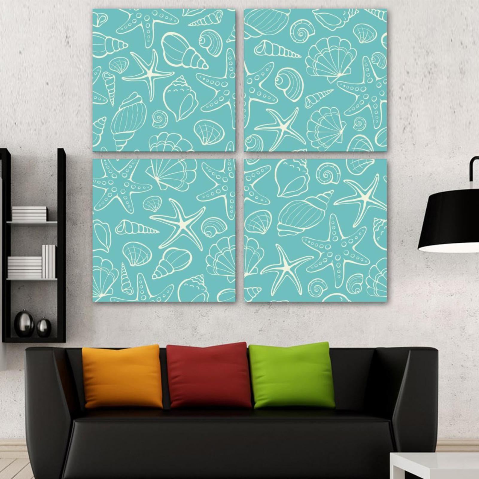OWNSERIES Hand Drawn Starfish Seashell Conch Pattern 4PC Frameless ...