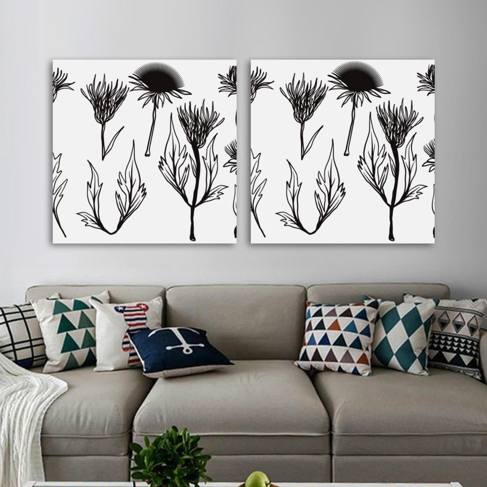 OWNSERIES Hand Drawn Thistle Wildflower Pattern 2PC Canvas Wall Art ...
