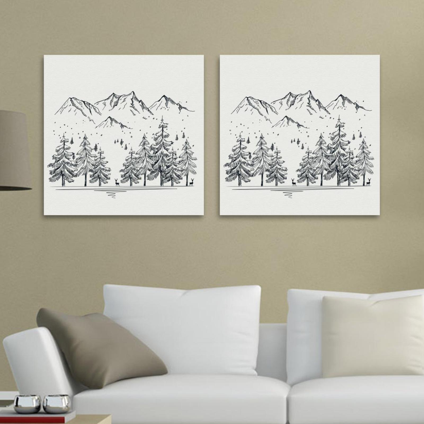 OWNSERIES Hand Drawn Winter Mountain-01 Pattern 2PC Canvas Wall Art ...