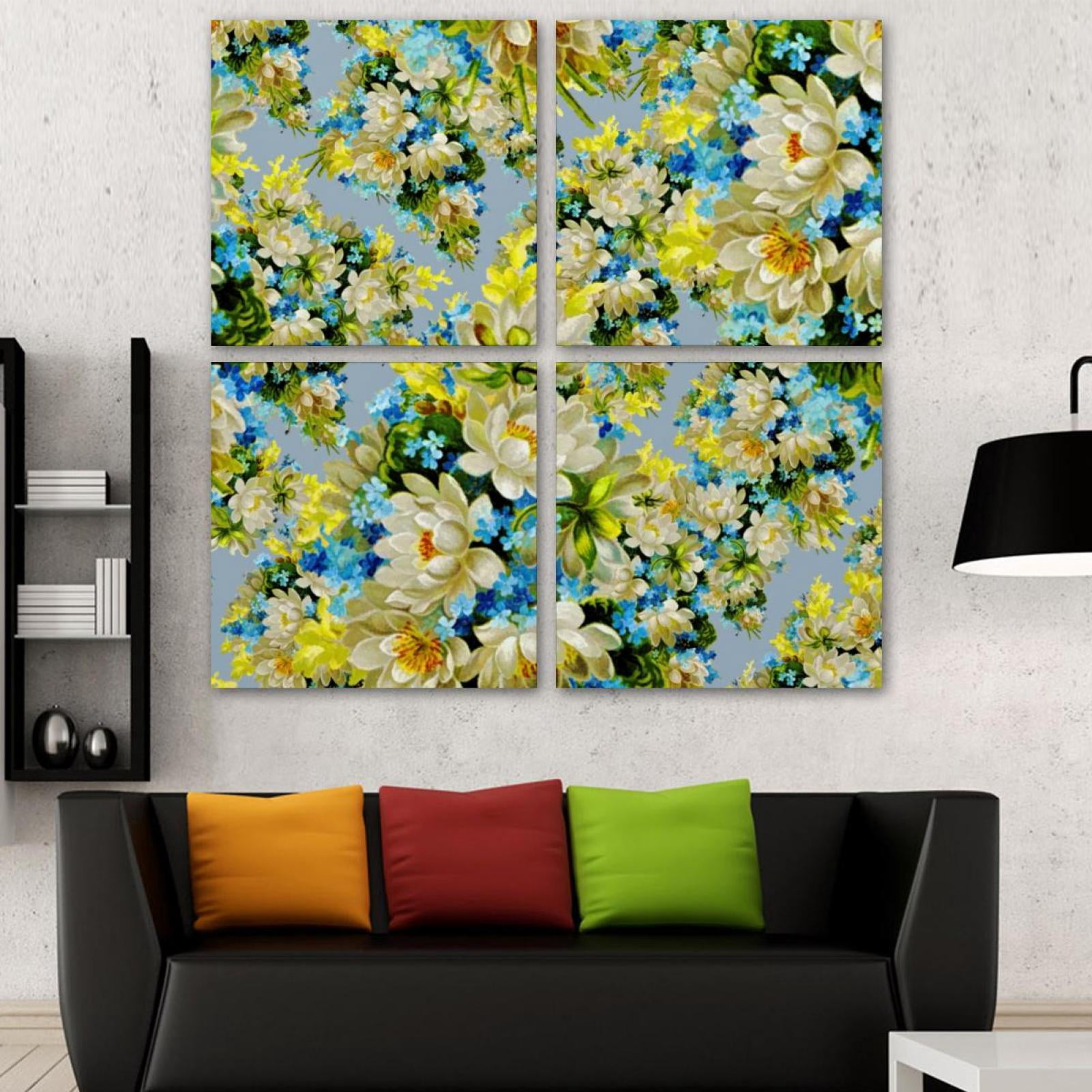 OWNSERIES Hand Painted Painted Flowers Blue Yellow Pattern 4PC ...