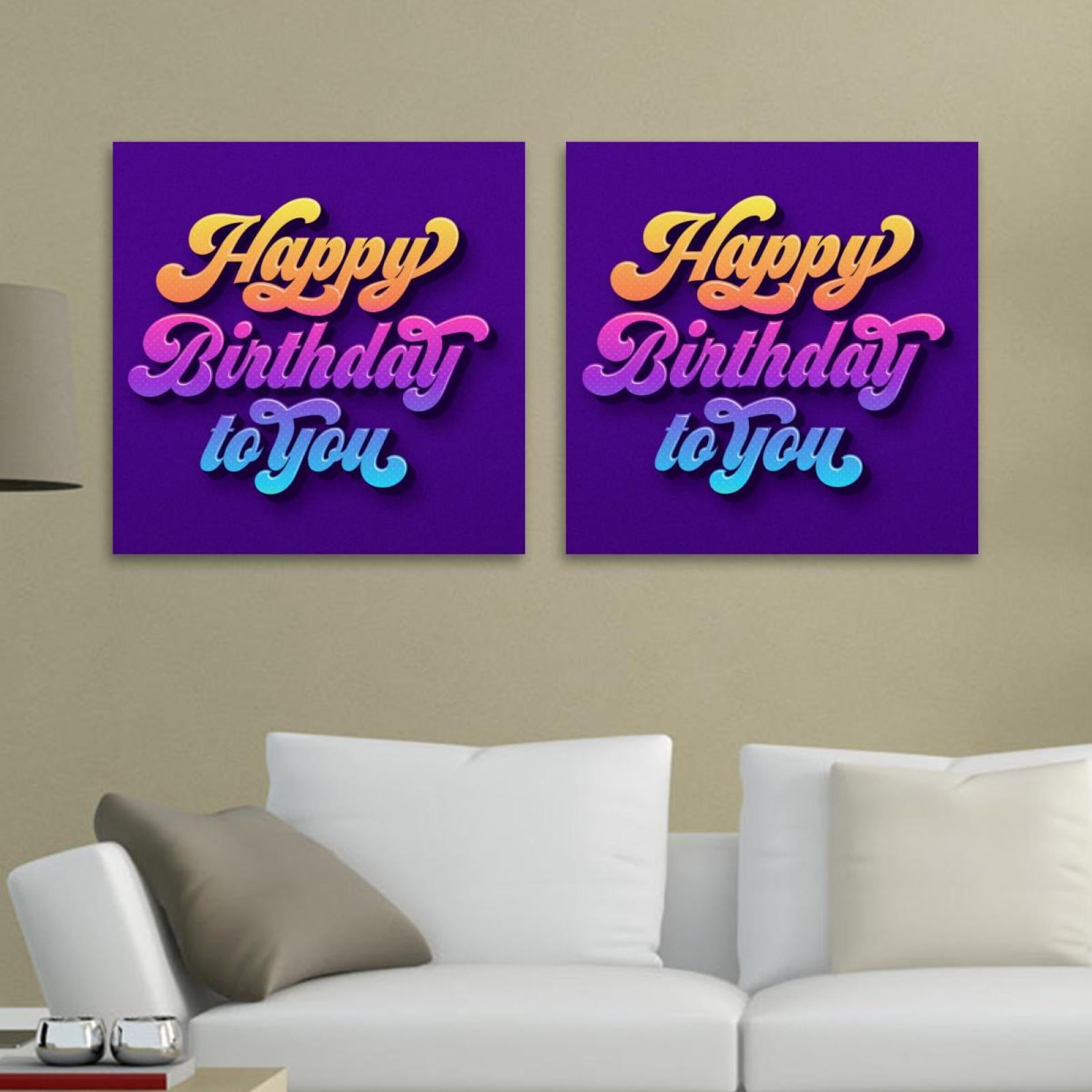 OWNSERIES Happy Birthday To You Purple Pattern 2PC Canvas Wall Art ...