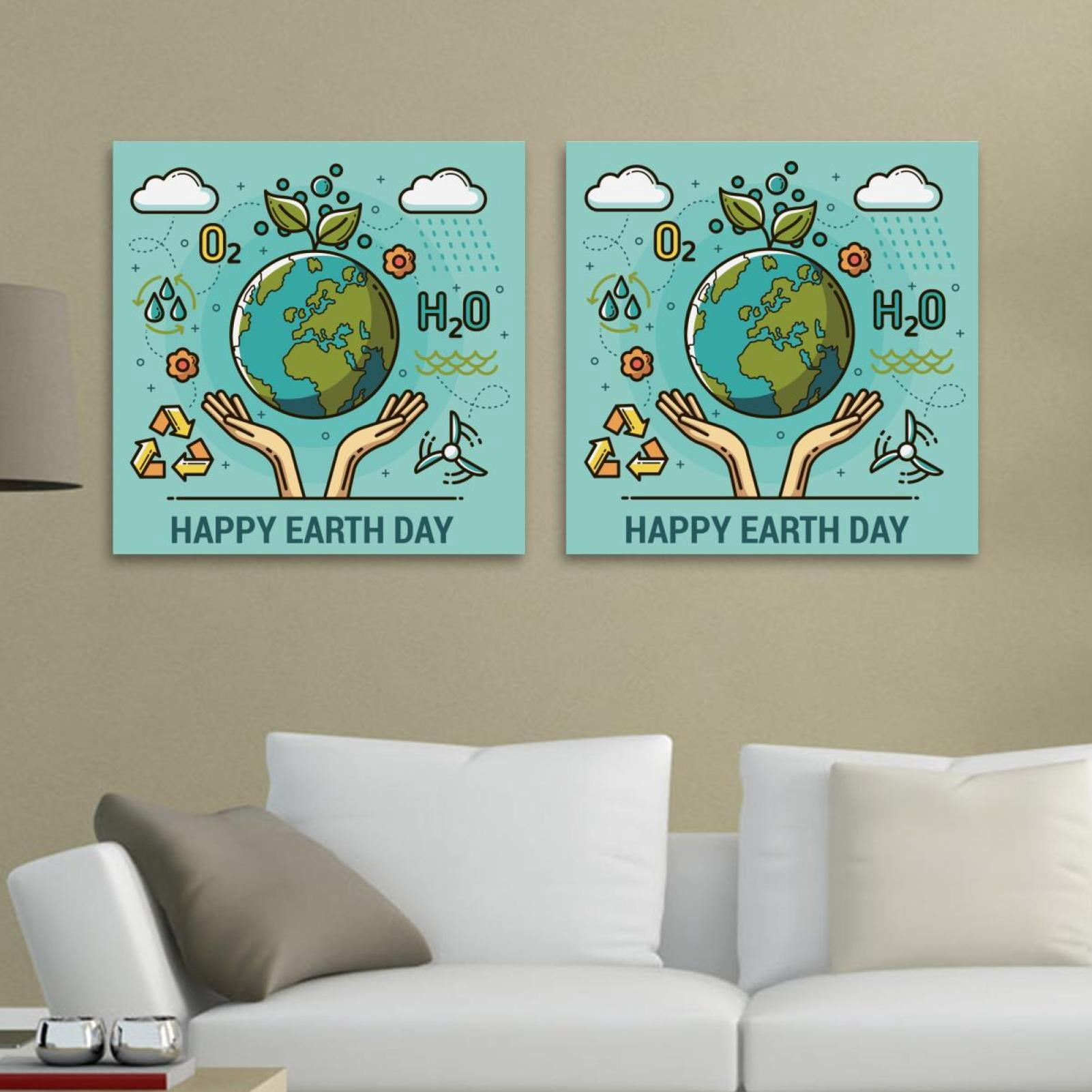 OWNSERIES Happy Earth Day Pattern 2PC Canvas Wall Art Paintings for ...