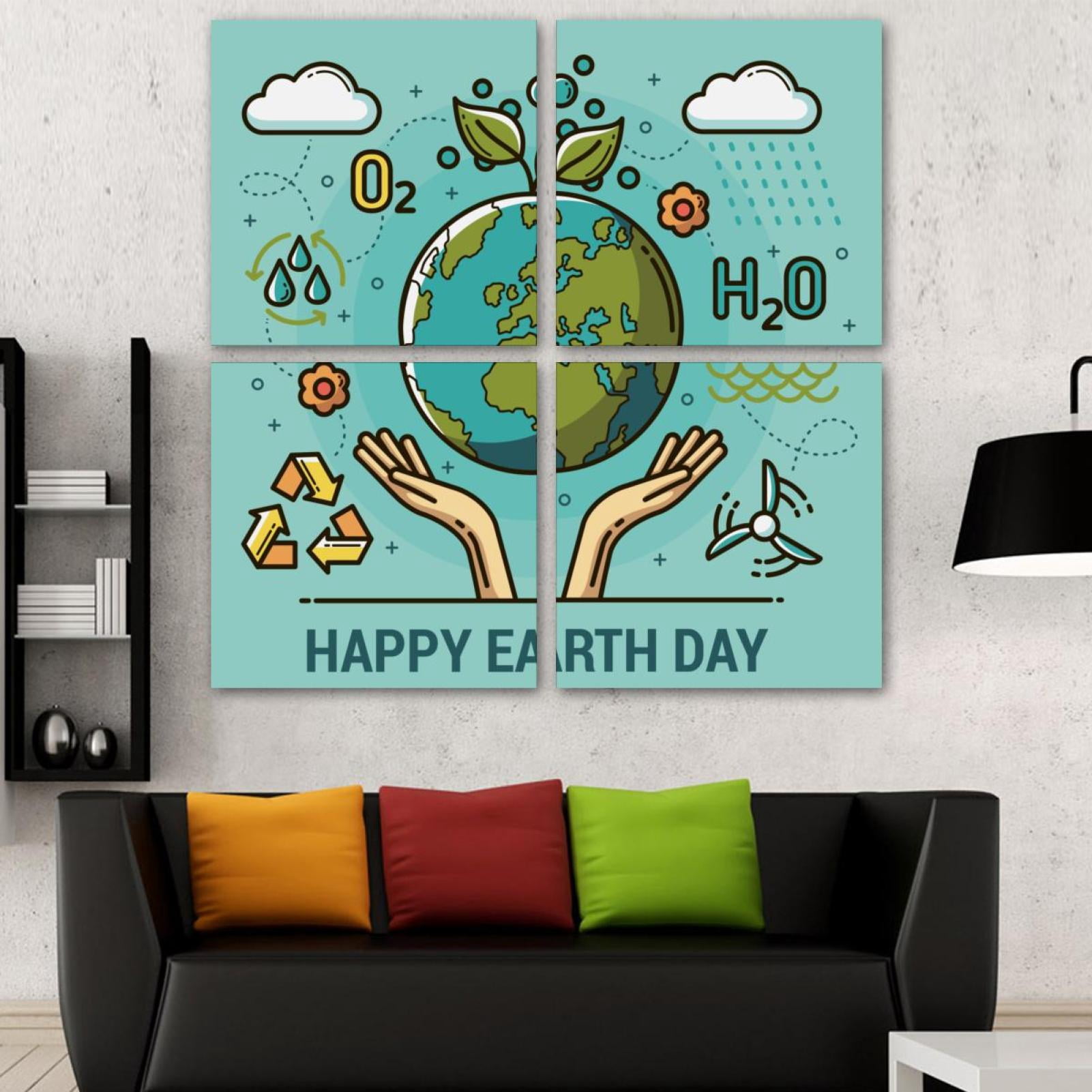 OWNSERIES Happy Earth Day Pattern 4PC Frameless Canvas Wall Art ...