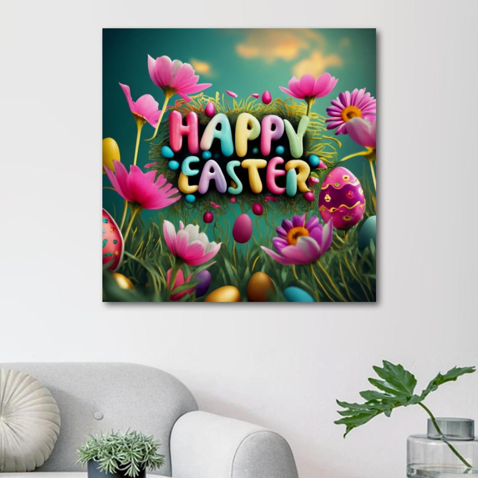 OWNSERIES Happy Easter Pattern Canvas Wall Art Paintings for Living ...