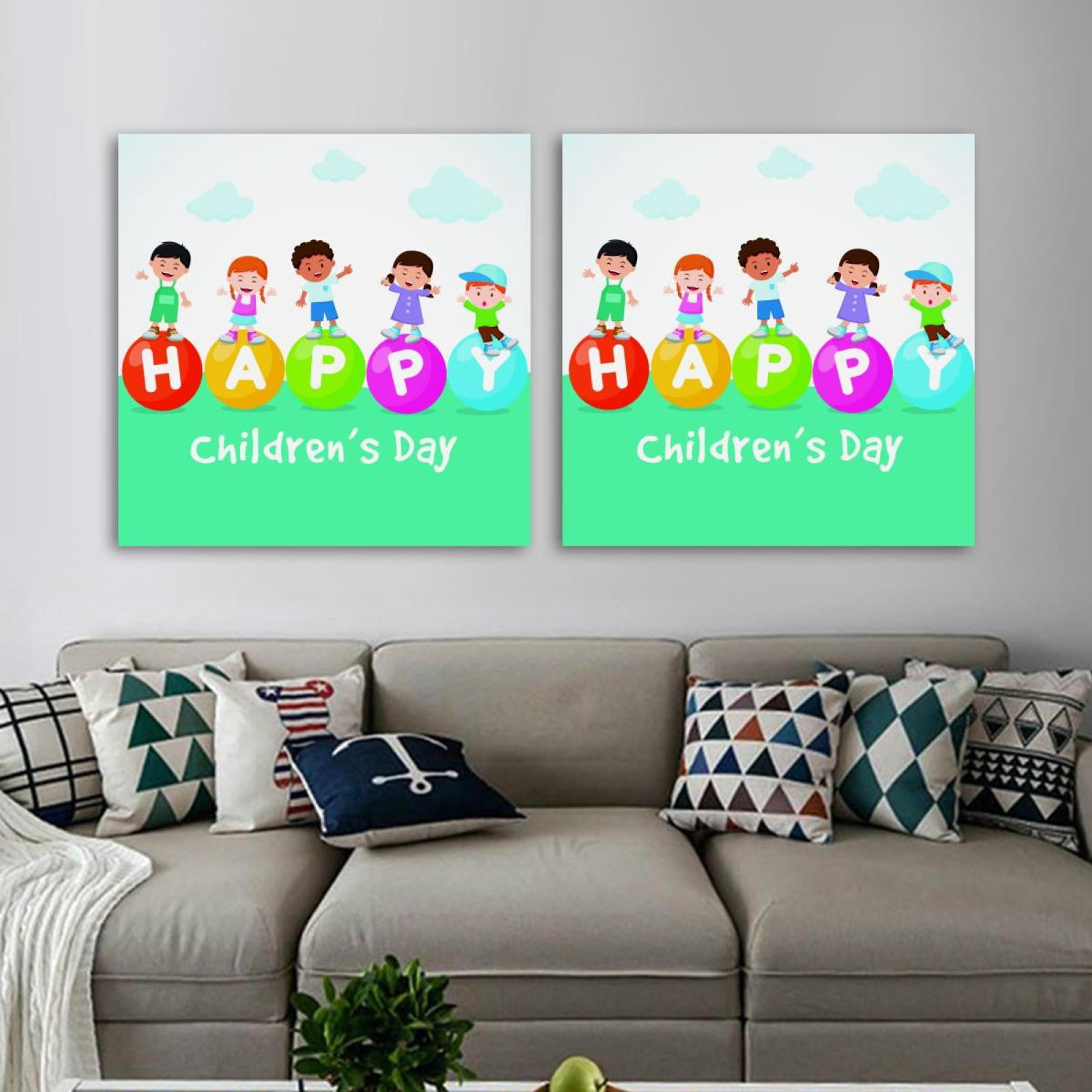 OWNSERIES Happy Kids on Children's Day Pattern 2PC Canvas Wall Art ...