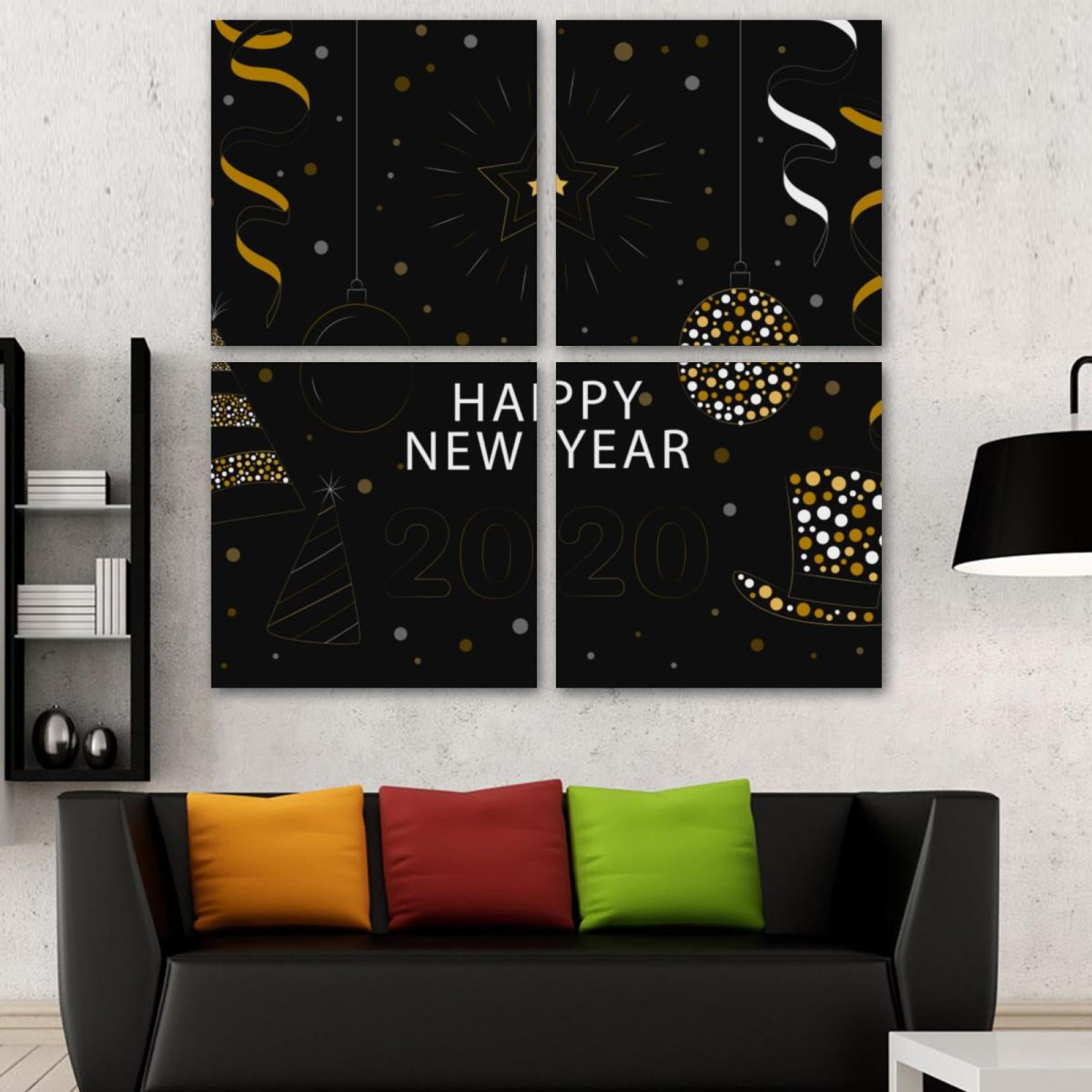 OWNSERIES Happy New Year 2020-01 Pattern 4PC Frameless Canvas Wall Art ...