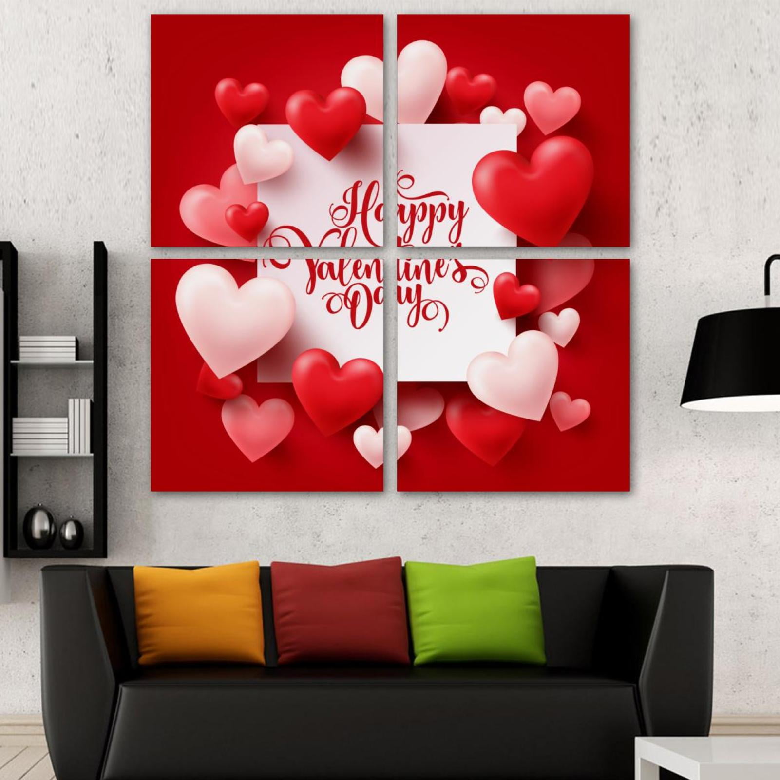 OWNSERIES Happy Valentine's Day Red Love Pattern 4PC Frameless Canvas ...