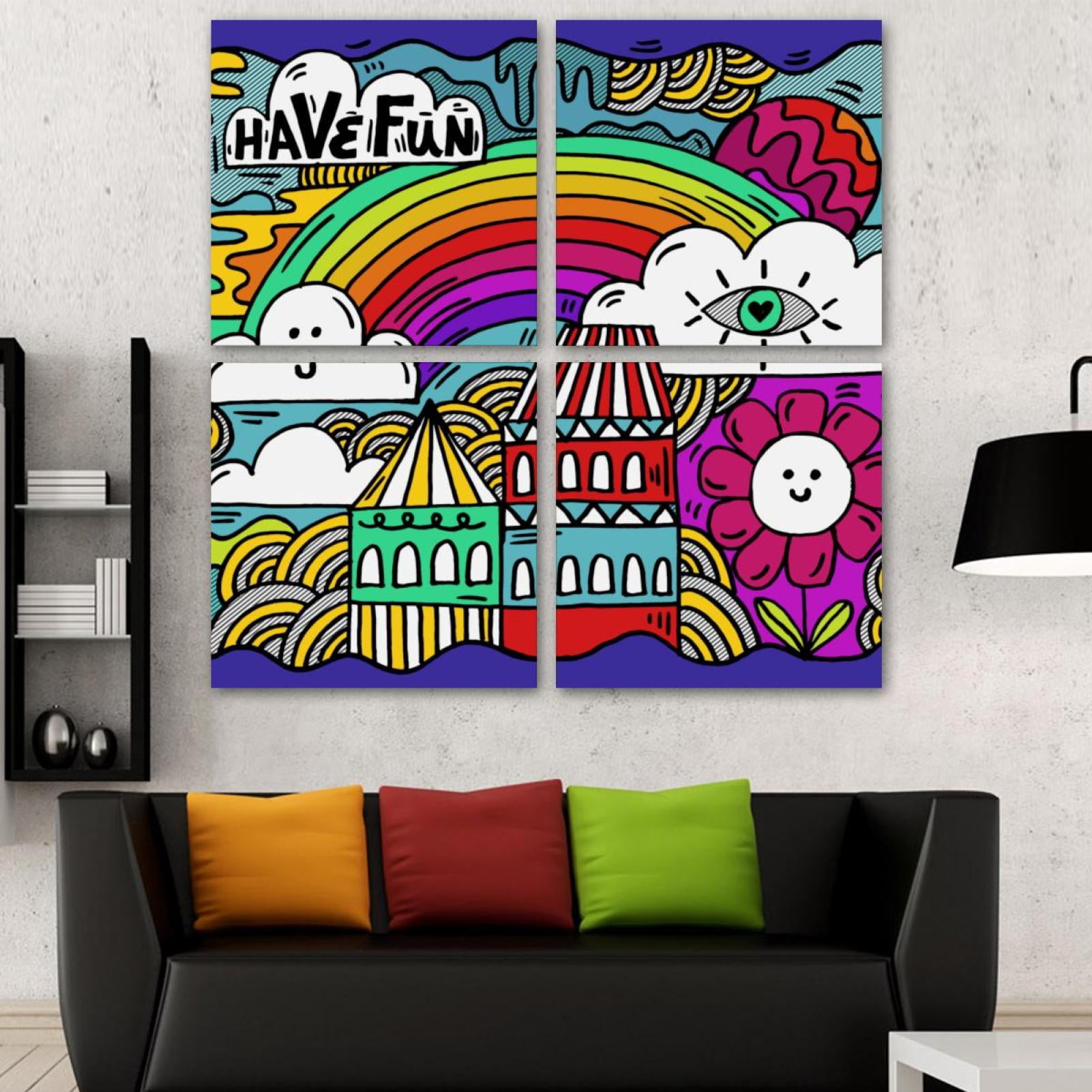 OWNSERIES Have Fun Cute Pattern 4PC Frameless Canvas Wall Art Paintings ...