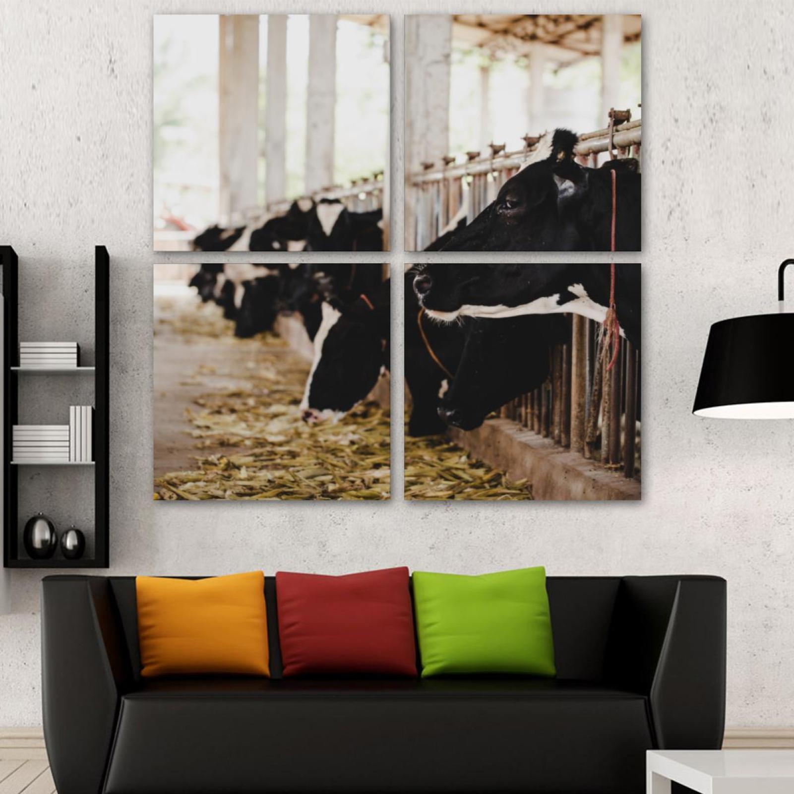 OWNSERIES Heads of Black and White Cows Pattern 4PC Frameless Canvas ...