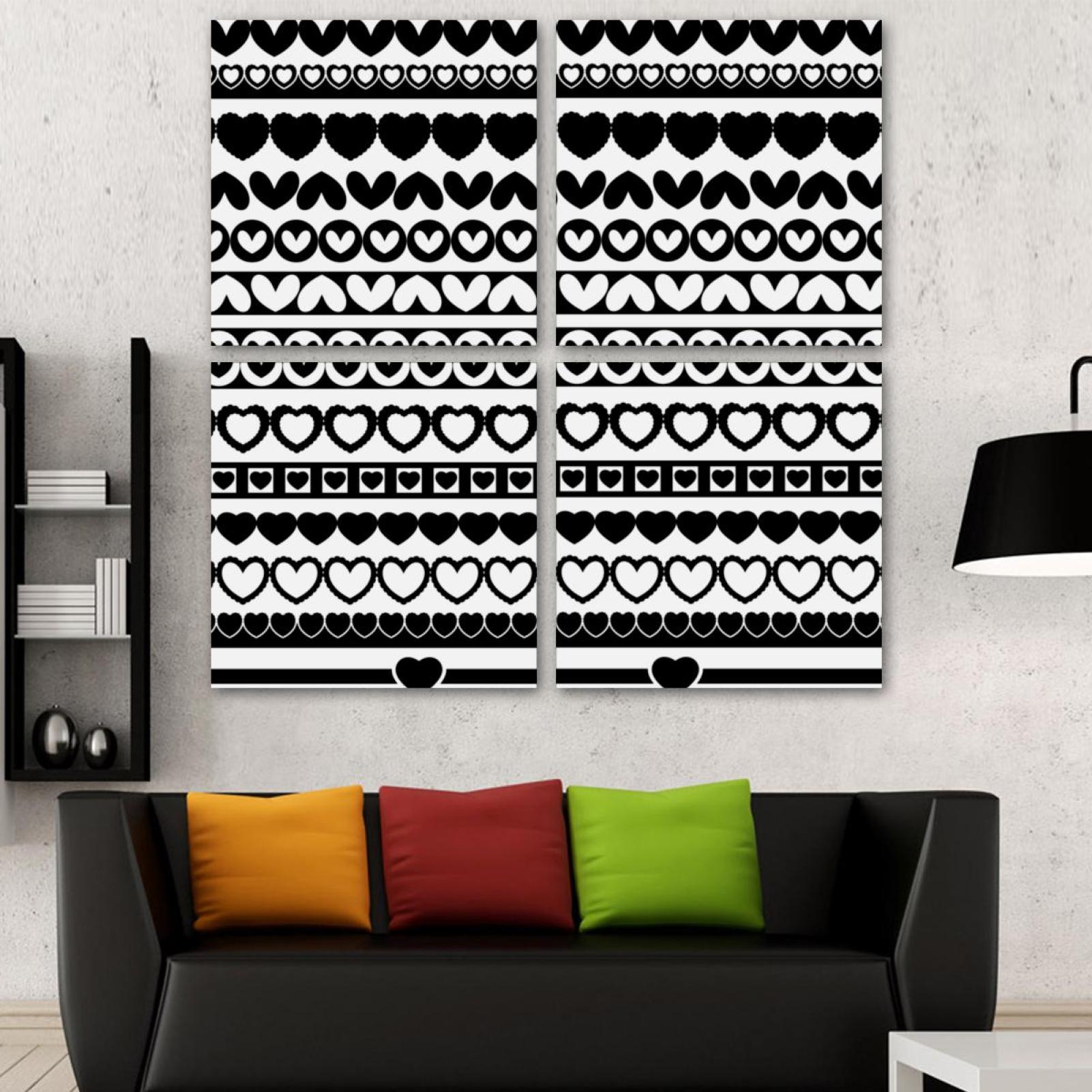 OWNSERIES Heart Border Shapes Pattern 4PC Frameless Canvas Wall Art ...