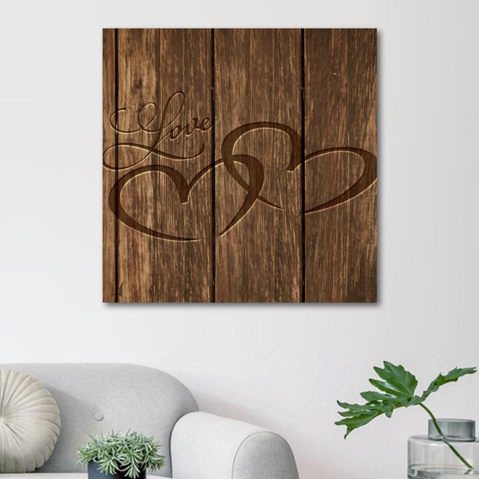 OWNSERIES Heart Carved in Wood Background Pattern Canvas Wall Art ...