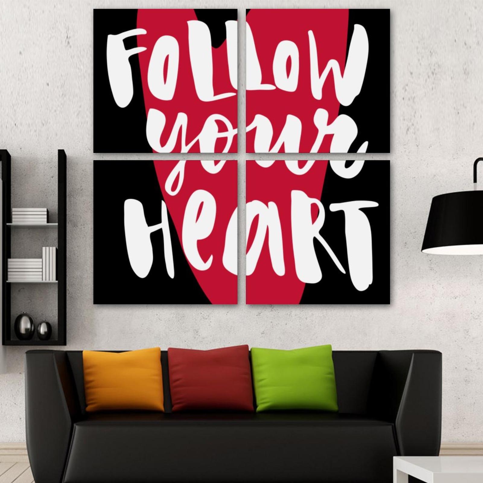 OWNSERIES Heart Lettering Inspirational Pattern 4PC Frameless Canvas ...