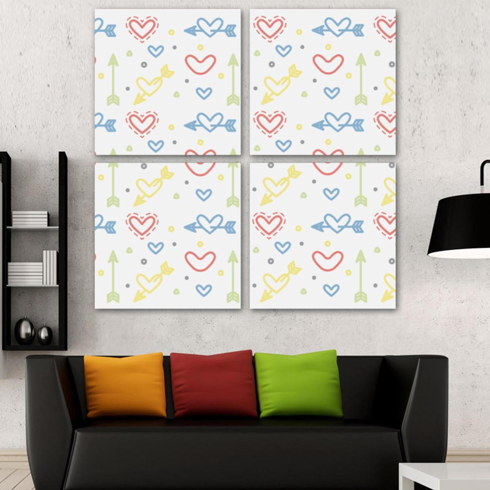 OWNSERIES Heart Pattern Pattern 4PC Frameless Canvas Wall Art Paintings ...
