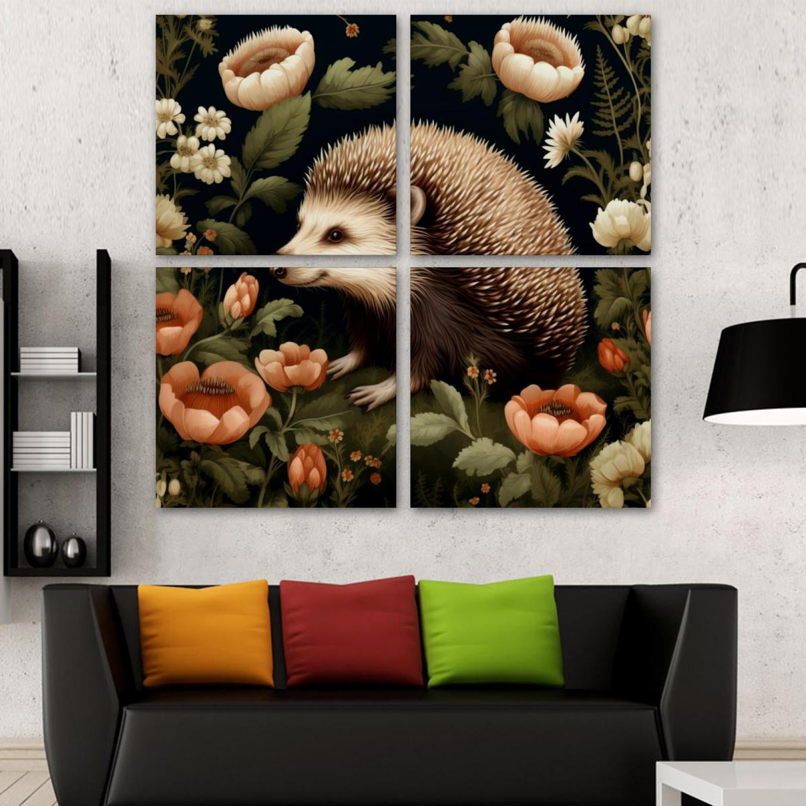 OWNSERIES Hedgehog Pattern Pattern 4PC Frameless Canvas Wall Art ...