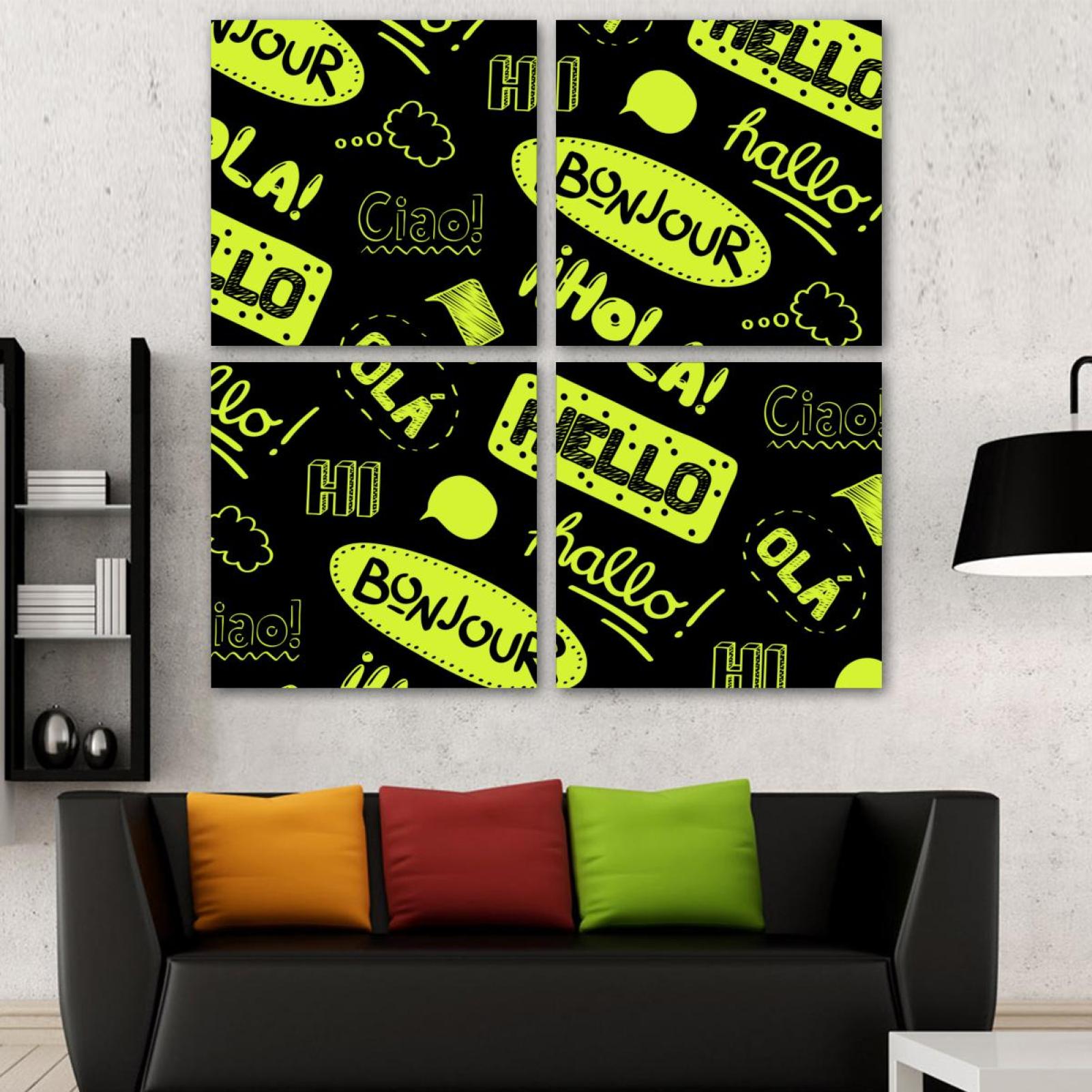 OWNSERIES Hello Different Language Black Pattern 4PC Frameless Canvas ...