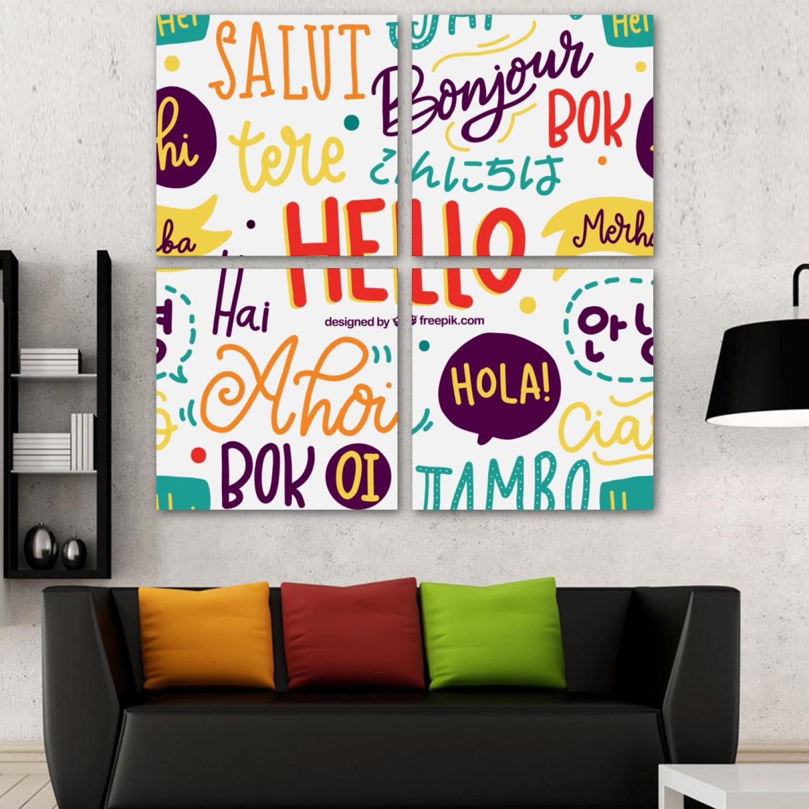 OWNSERIES Hello Different Language Pattern 4PC Frameless Canvas Wall ...