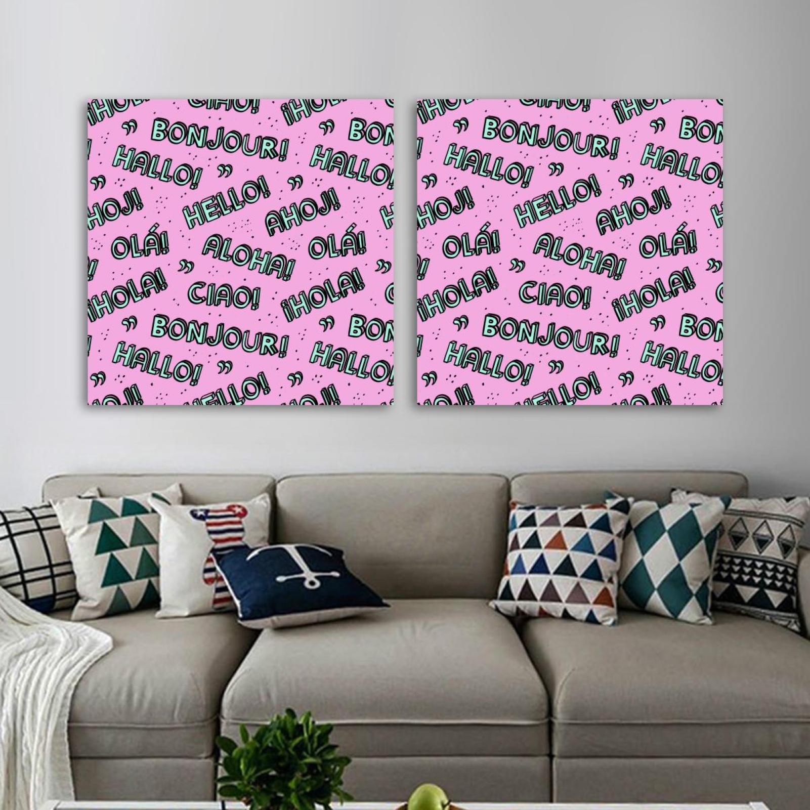 OWNSERIES Hello Different Language Pink Pattern 2PC Canvas Wall Art ...