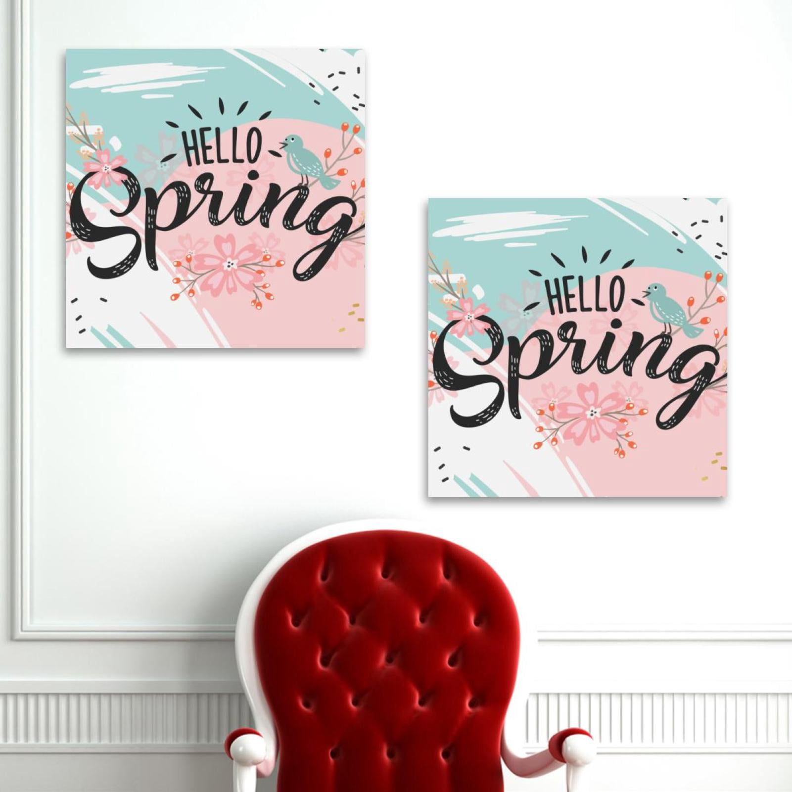 OWNSERIES Hello Spring Pattern 2PC Canvas Wall Art Paintings for Living ...