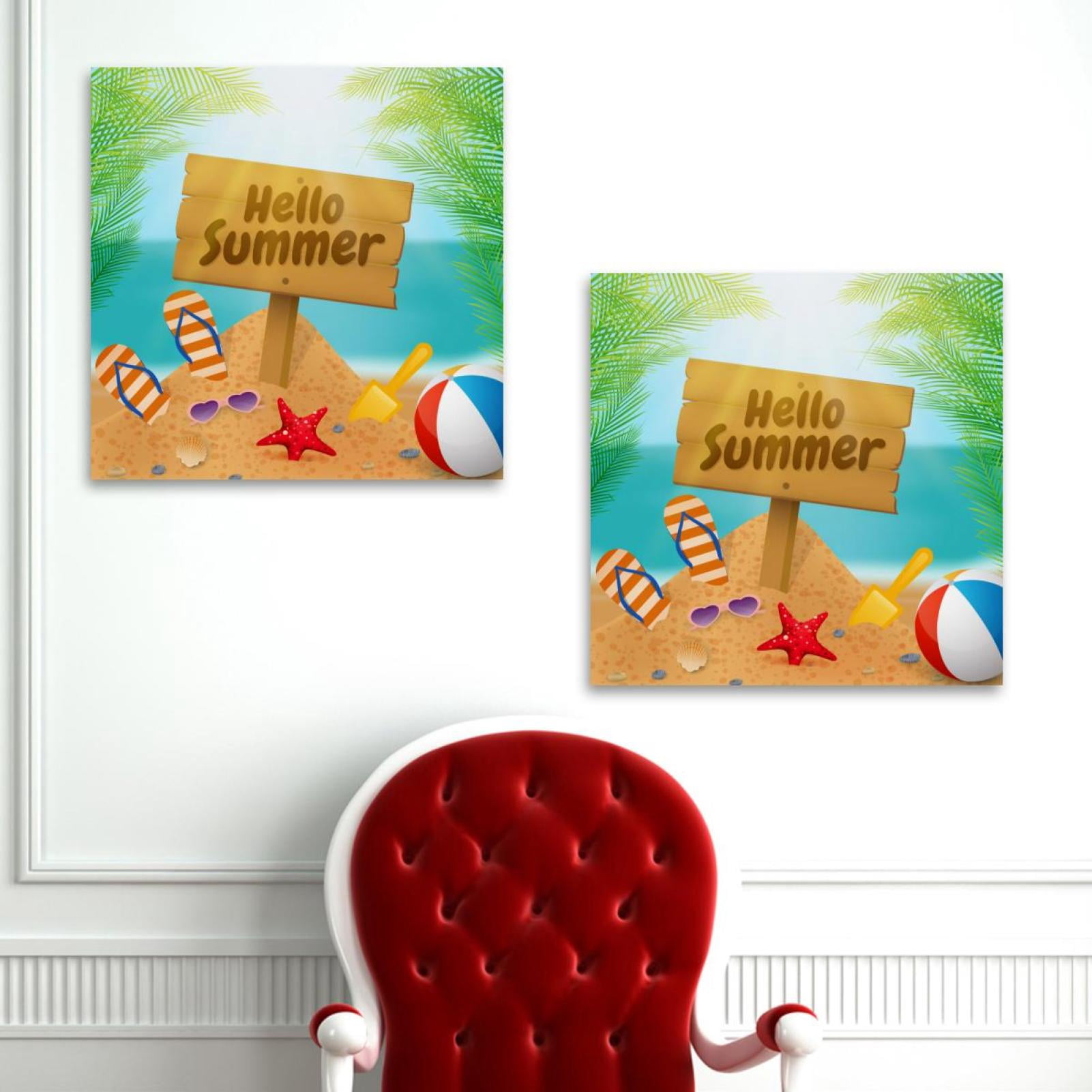 OWNSERIES Hello Summer Beach Pattern 2PC Canvas Wall Art Paintings for ...