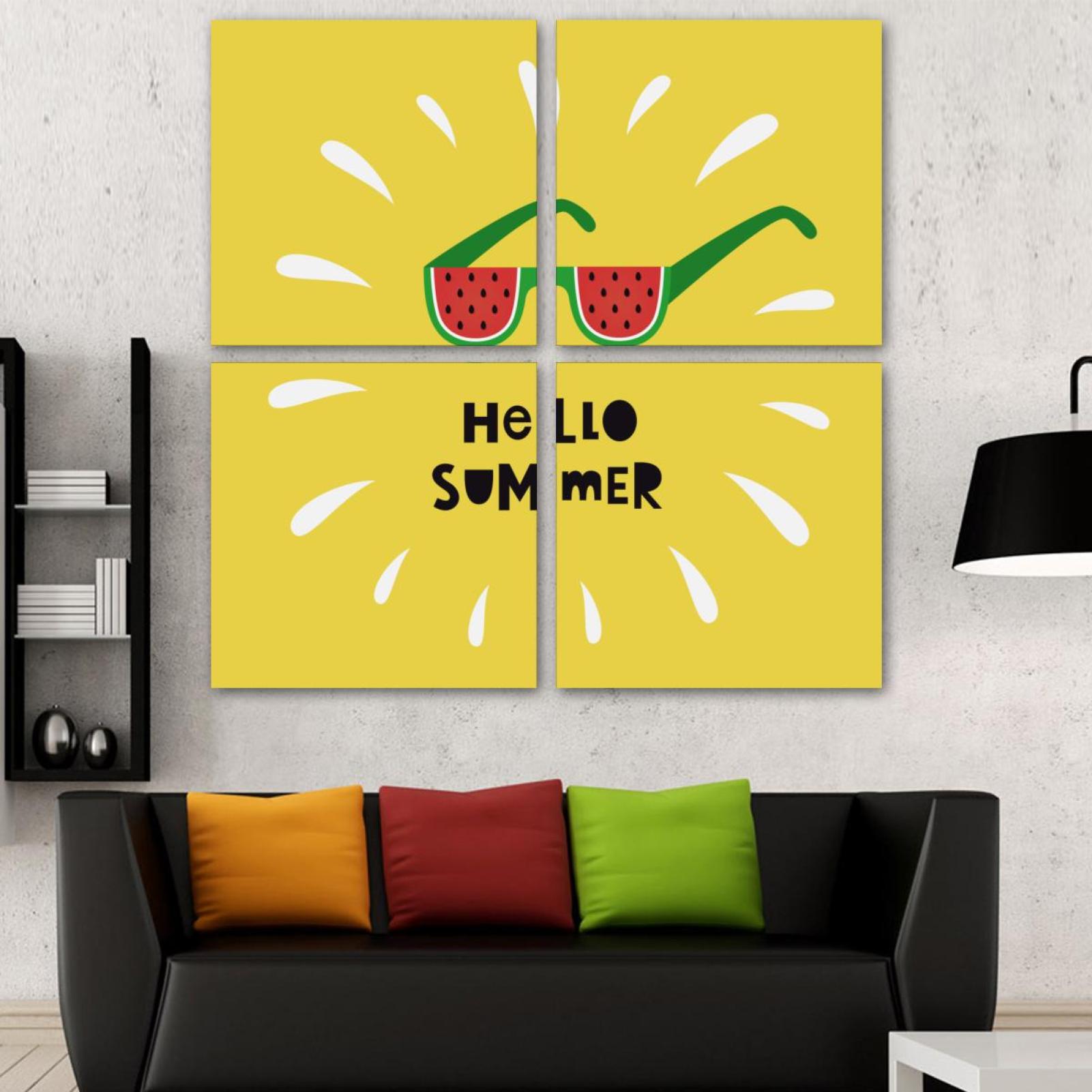 OWNSERIES Hello Summer Yellow Pattern 4PC Frameless Canvas Wall Art ...