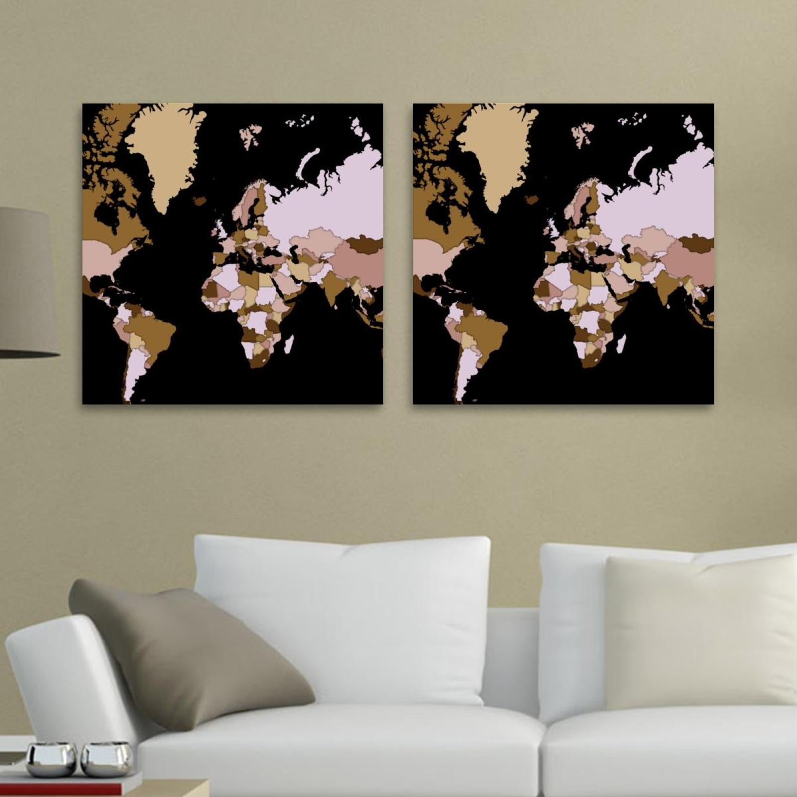 OWNSERIES High Detail World Map Pattern 2PC Canvas Wall Art Paintings ...